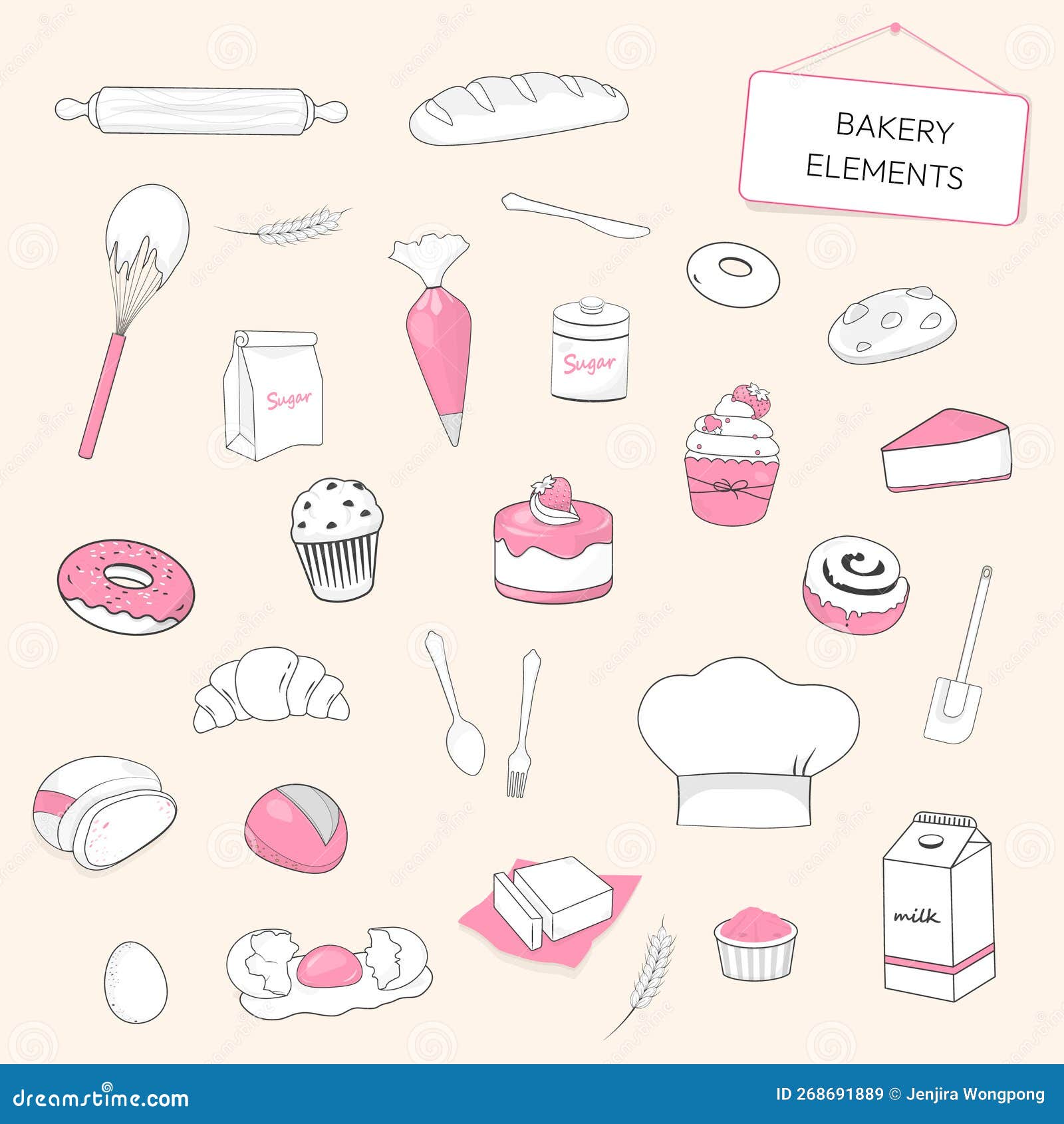 Bakery and Ingredient Elements Hand Draw Style Stock Vector ...