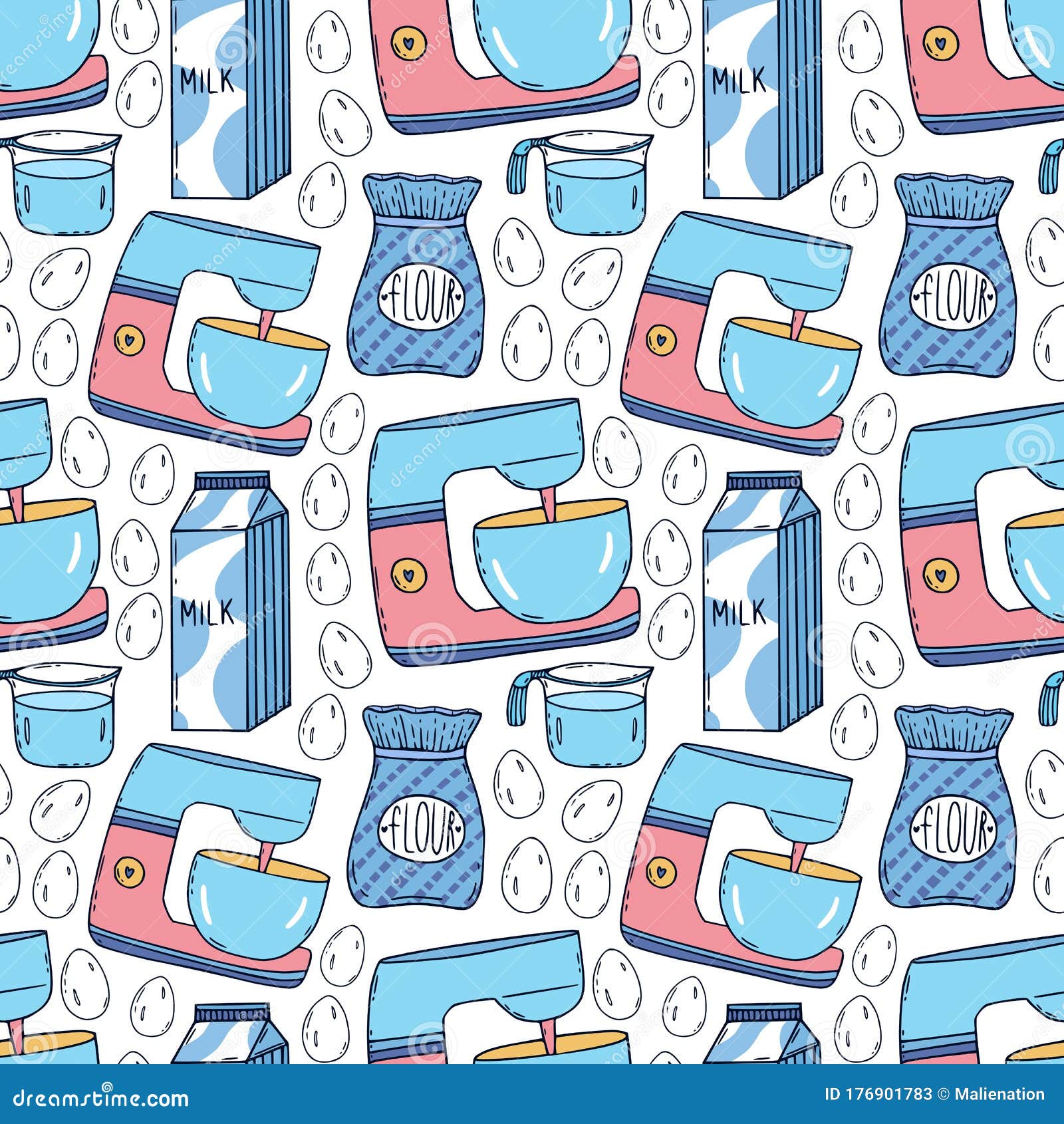 Bakery Ingredients. Background with Blender, Milk and Flour Stock ...