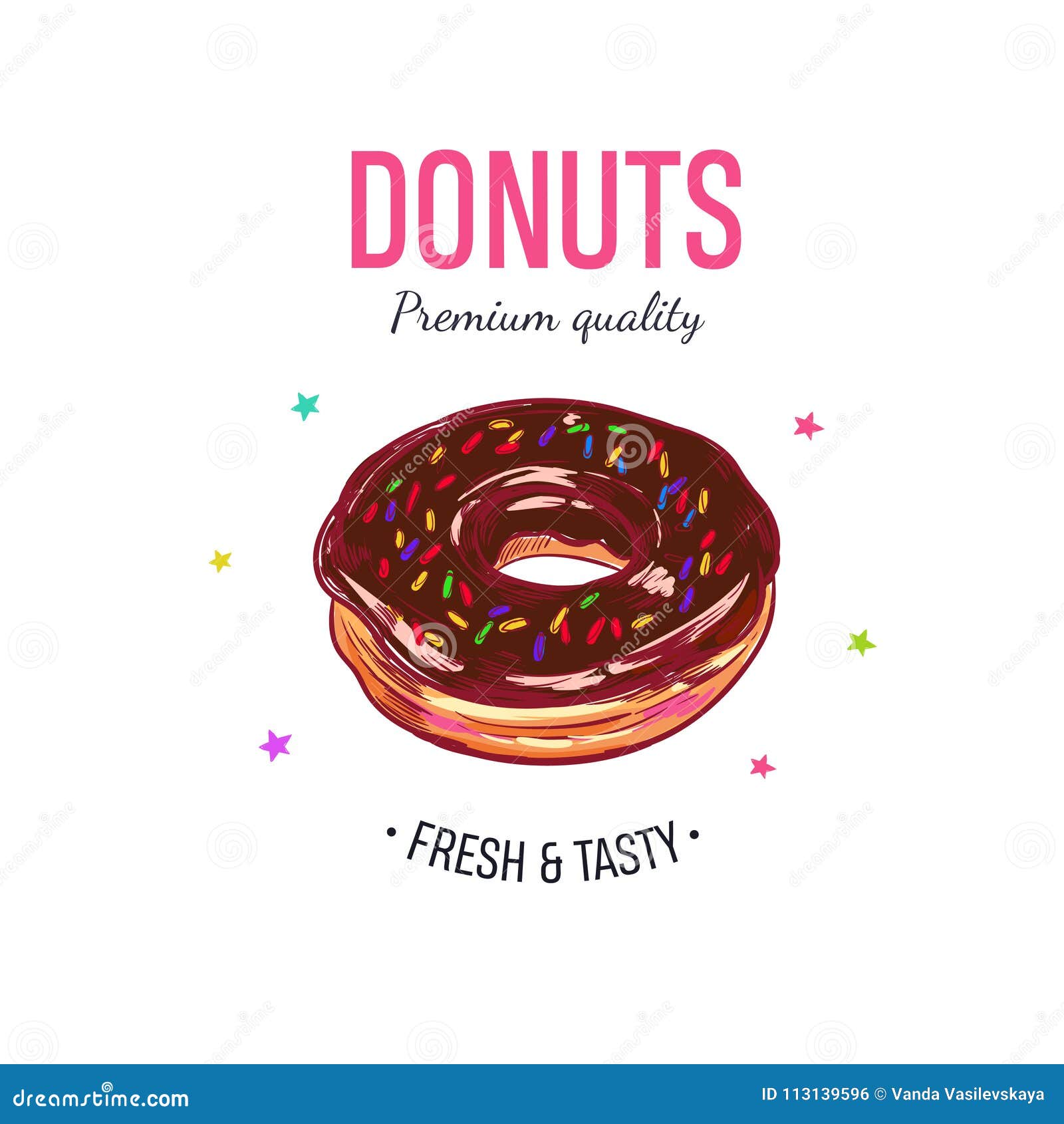 Bakery label with Donut stock vector. Illustration of breakfast - 113139596