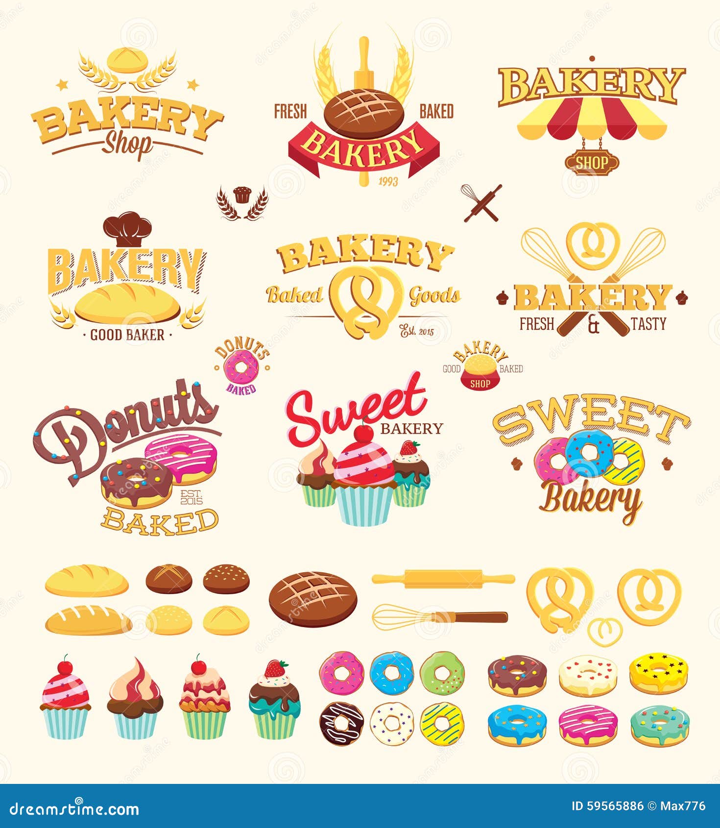 Bakery Labels, Logos and Design Elements Stock Vector - Illustration of ...