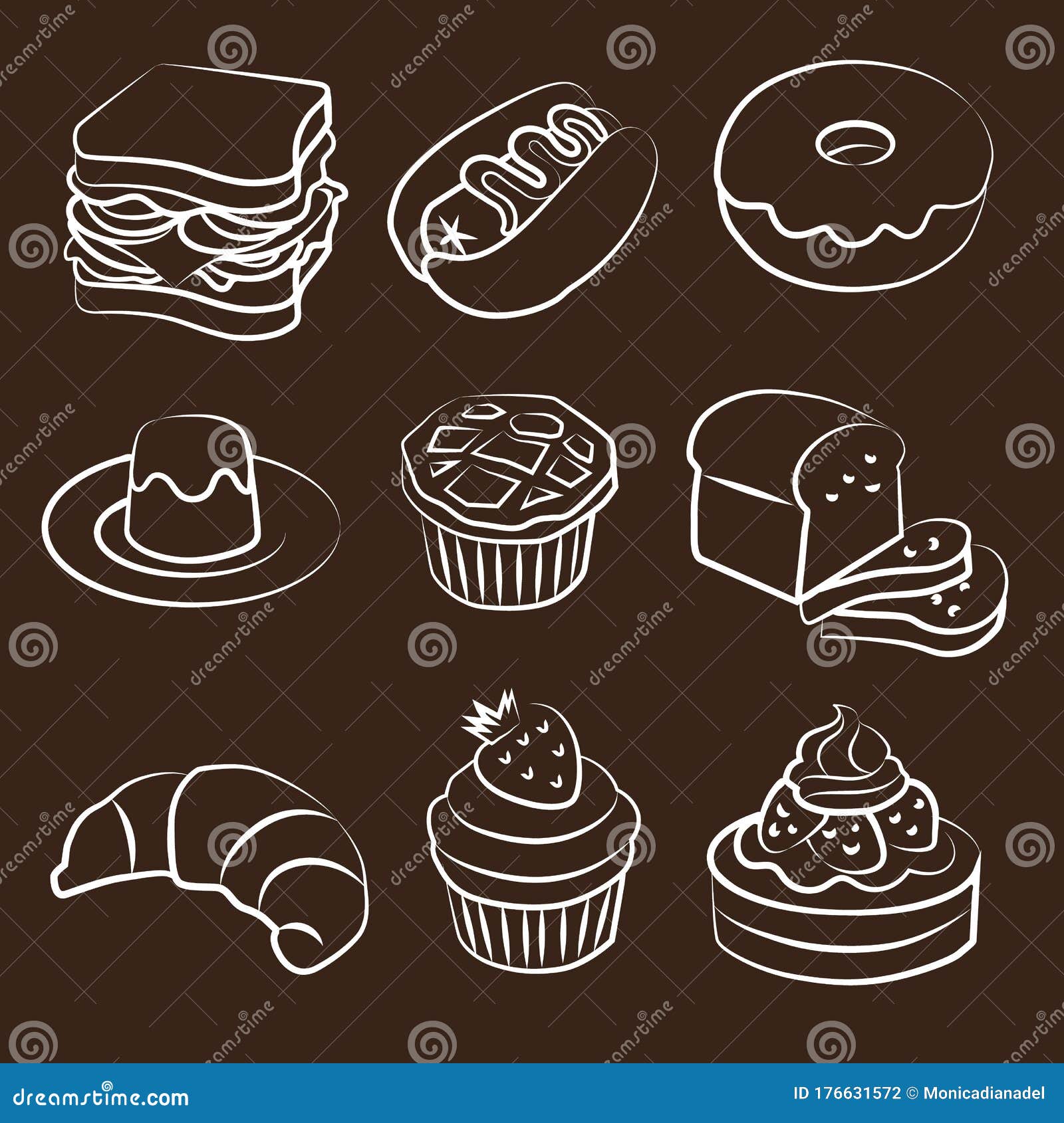 Bakery Line Art Doodle Style Stock Vector - Illustration of baked ...