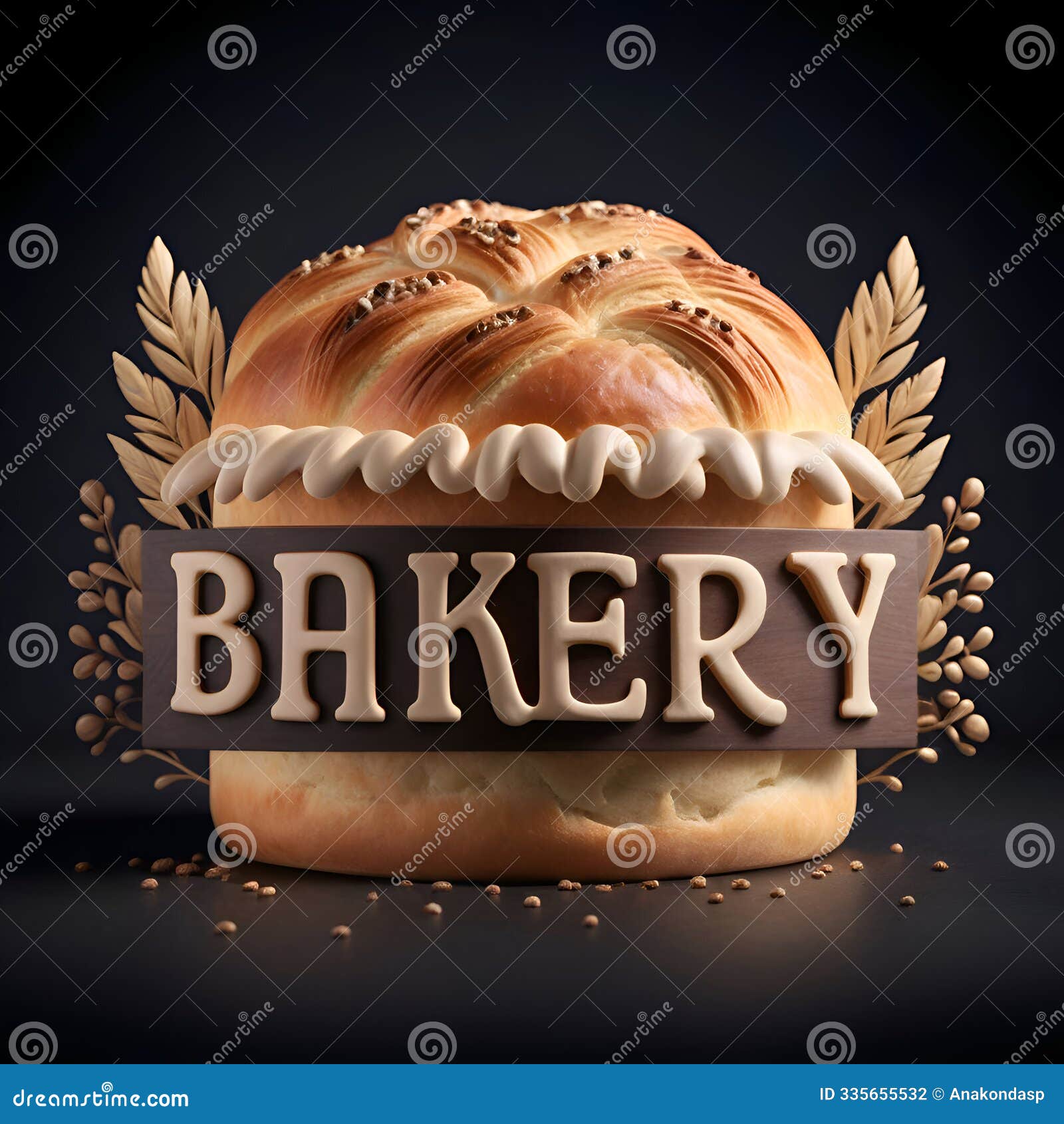 Bakery Logo, Brand With Bread With Word "bakery" Around Dark Background ...