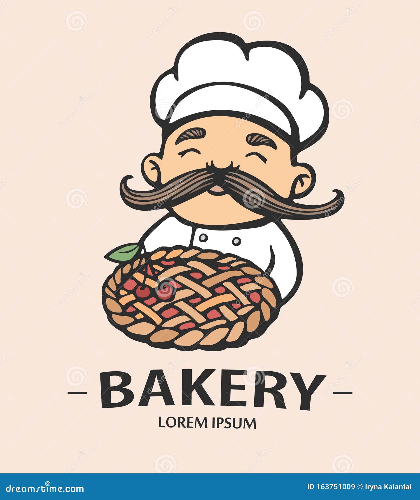 Bakery Logo. Hand Drawn Vector Illustration of Chef-cooker with a ...