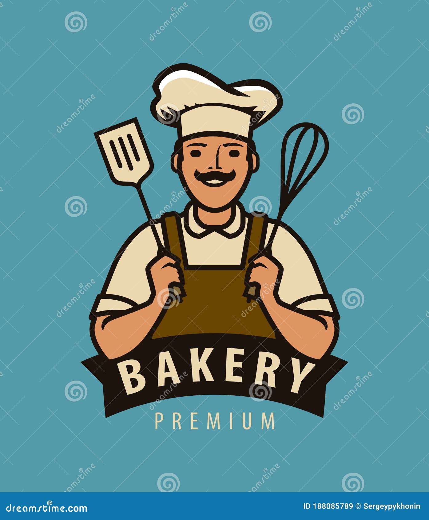 Bakery Logo or Label. Happy Chef in Hat Vector Illustration Stock ...