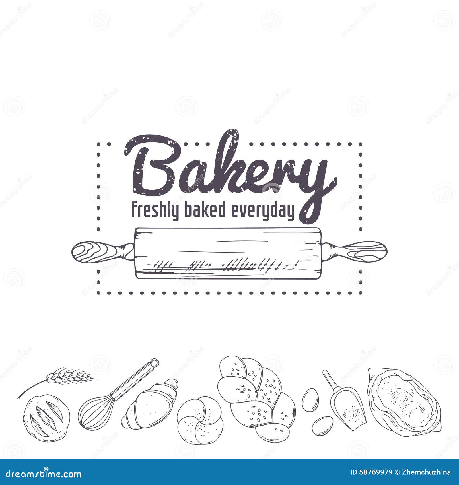 Bakery Logo Template. Hand Drawn Rolling Pin and Baking for Your Design ...