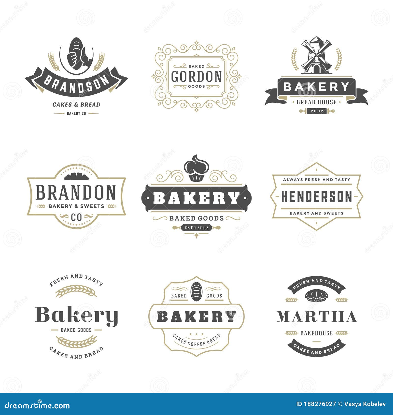 Bakery Logos and Badges Design Templates Set Vector Illustration. Stock ...