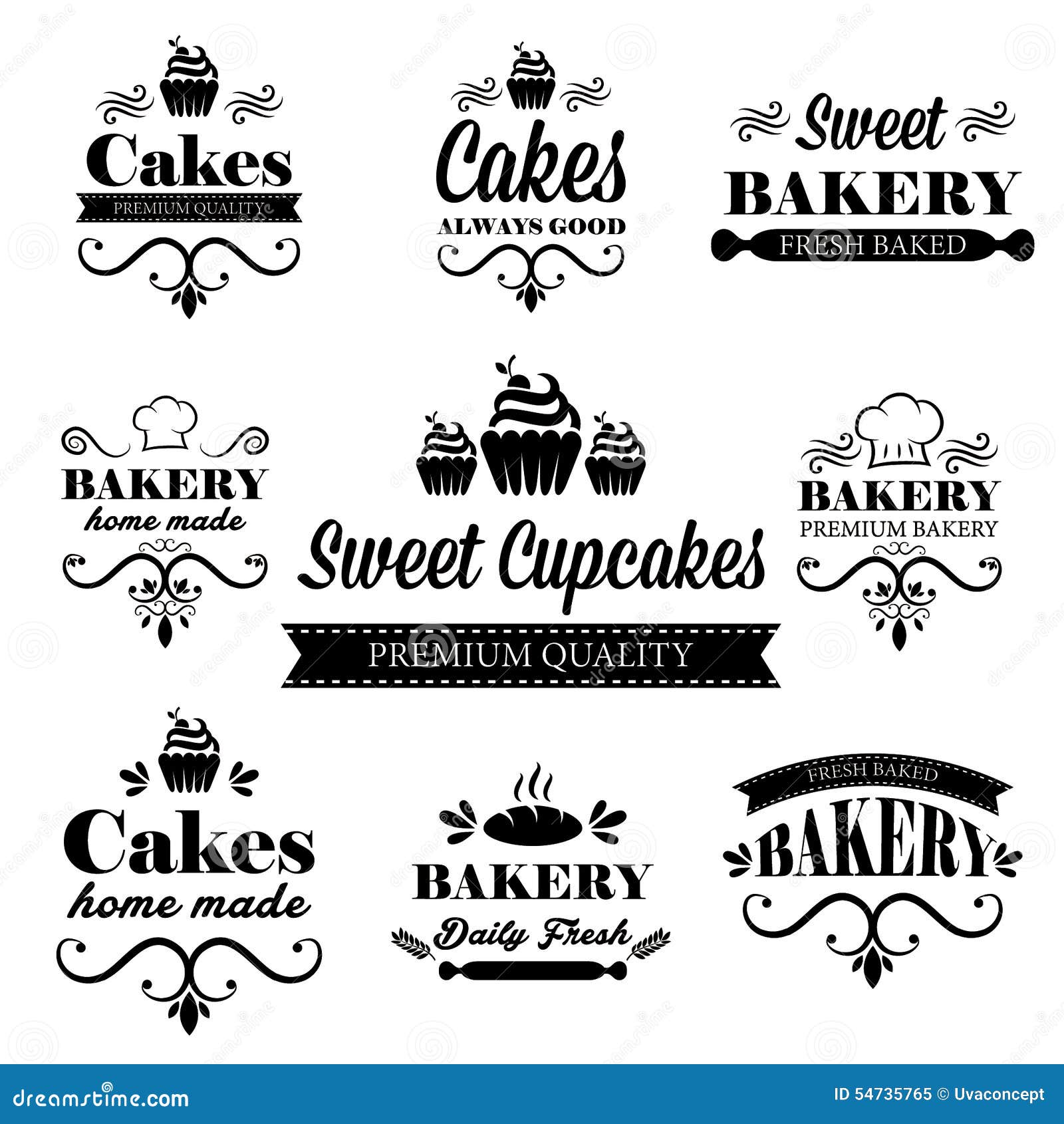 Set Of Bakery Logos. Baking And Pastries Labels. Cartoon Vector ...