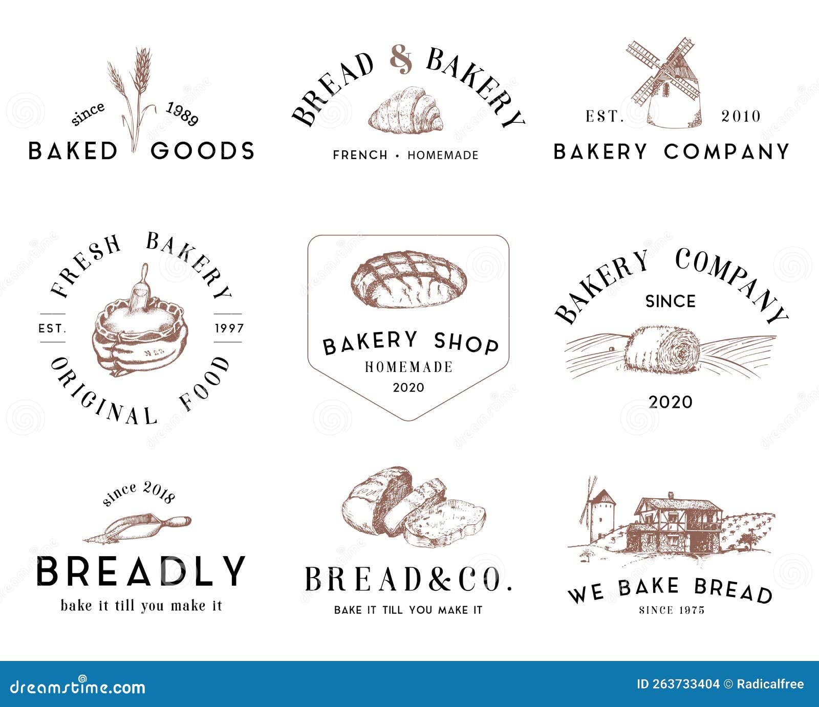 Bakery Logos Set with Vintage Vector Illustrations Stock Vector ...