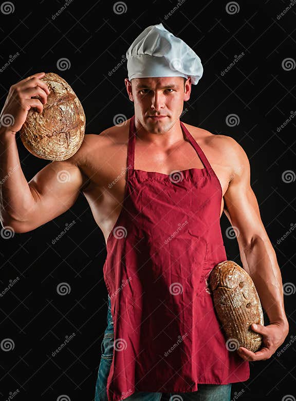 Bakery Man. Guy with Bread. Cooking and Baking. Stock Photo - Image of ...