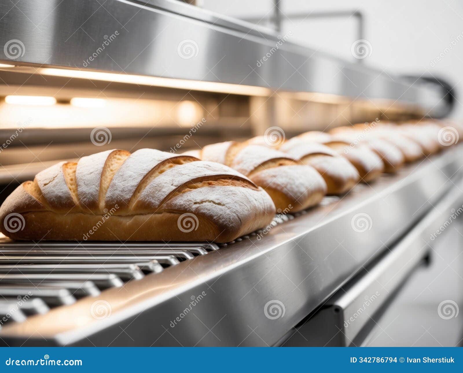 Bakery Manufacturing Process Closeup Shot of Fresh Bread Baked ...