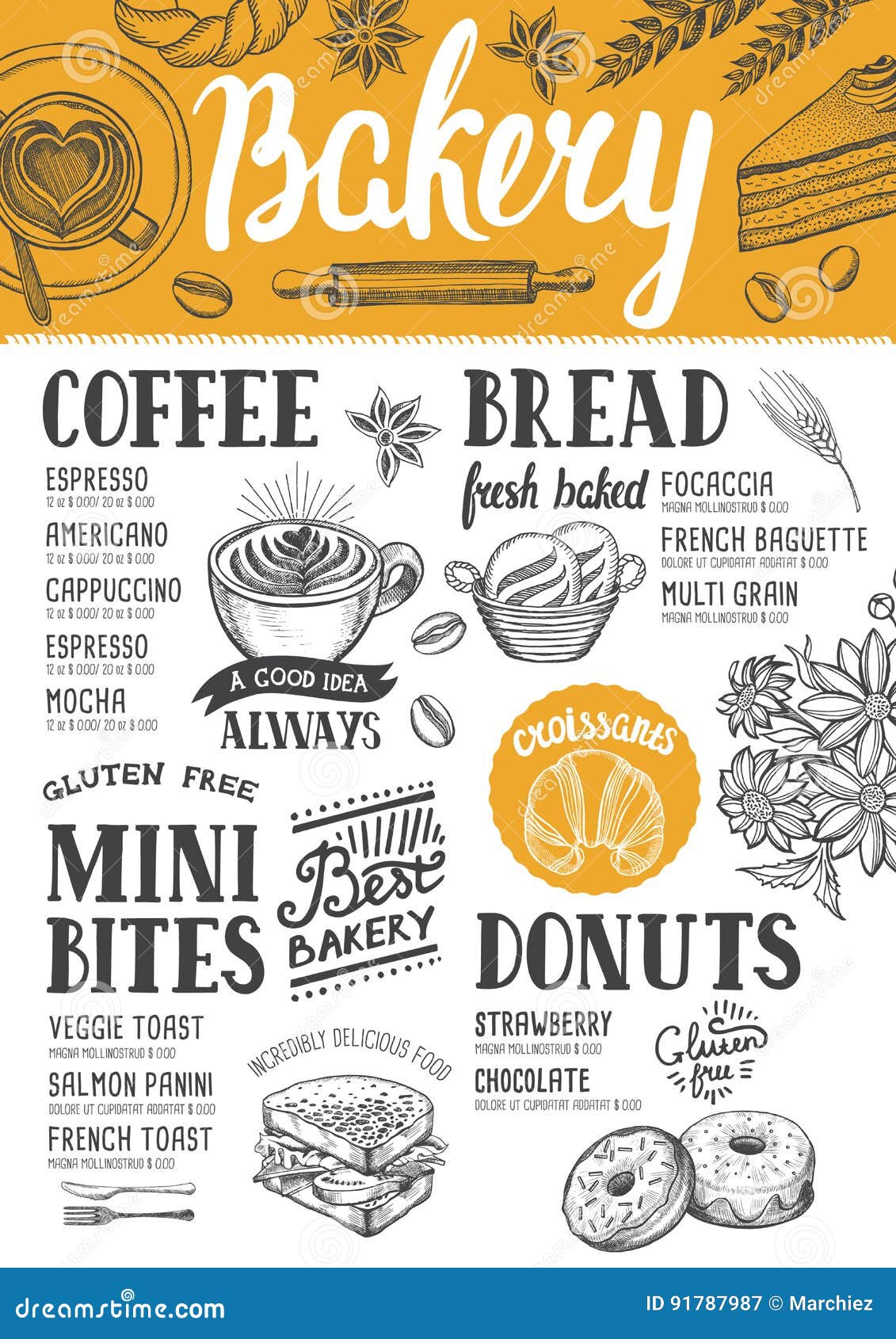 Bakery Menu Restaurant, Food Template. Cartoon Vector | CartoonDealer ...