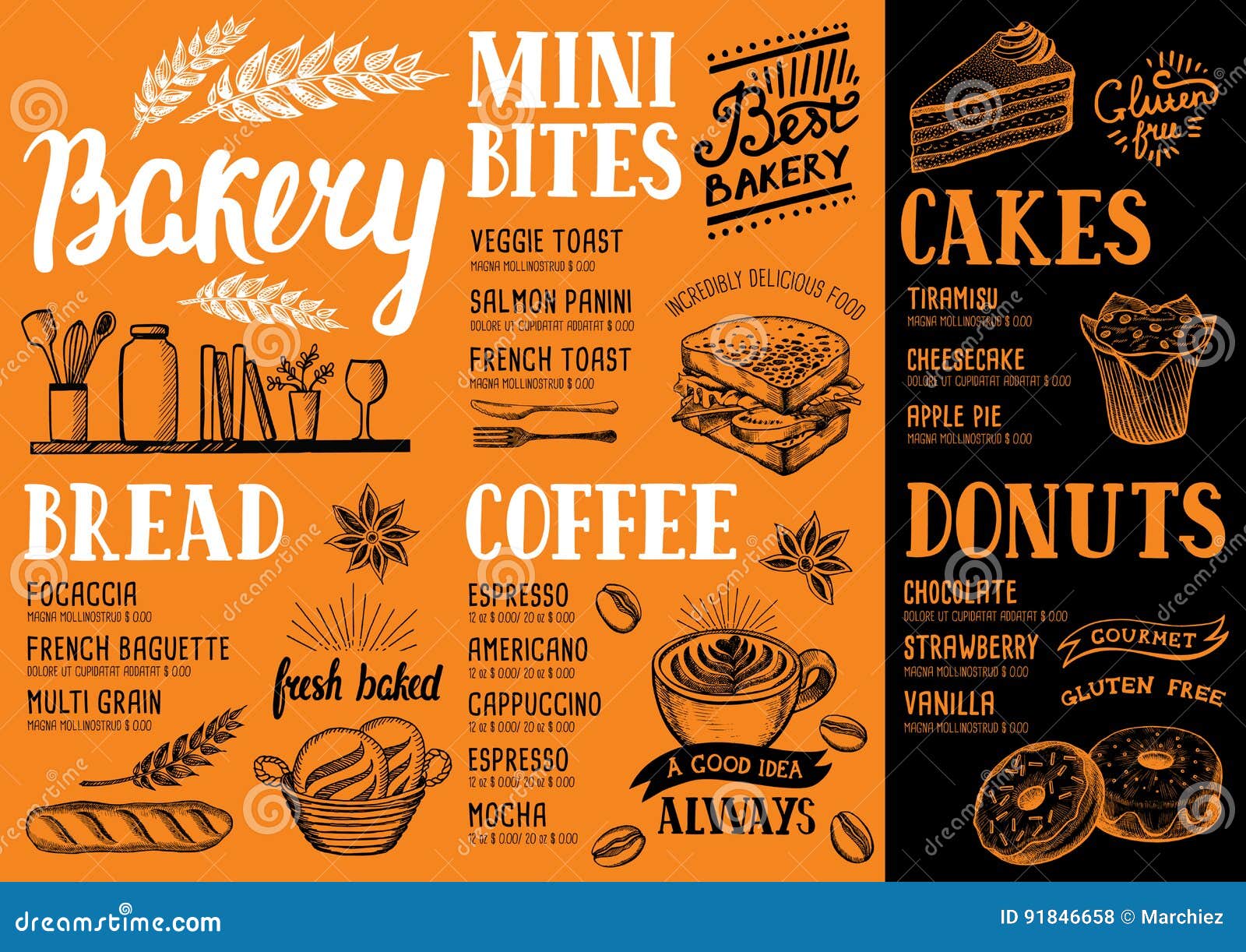 Bakery Menu Restaurant, Food Template. Vector Illustration ...