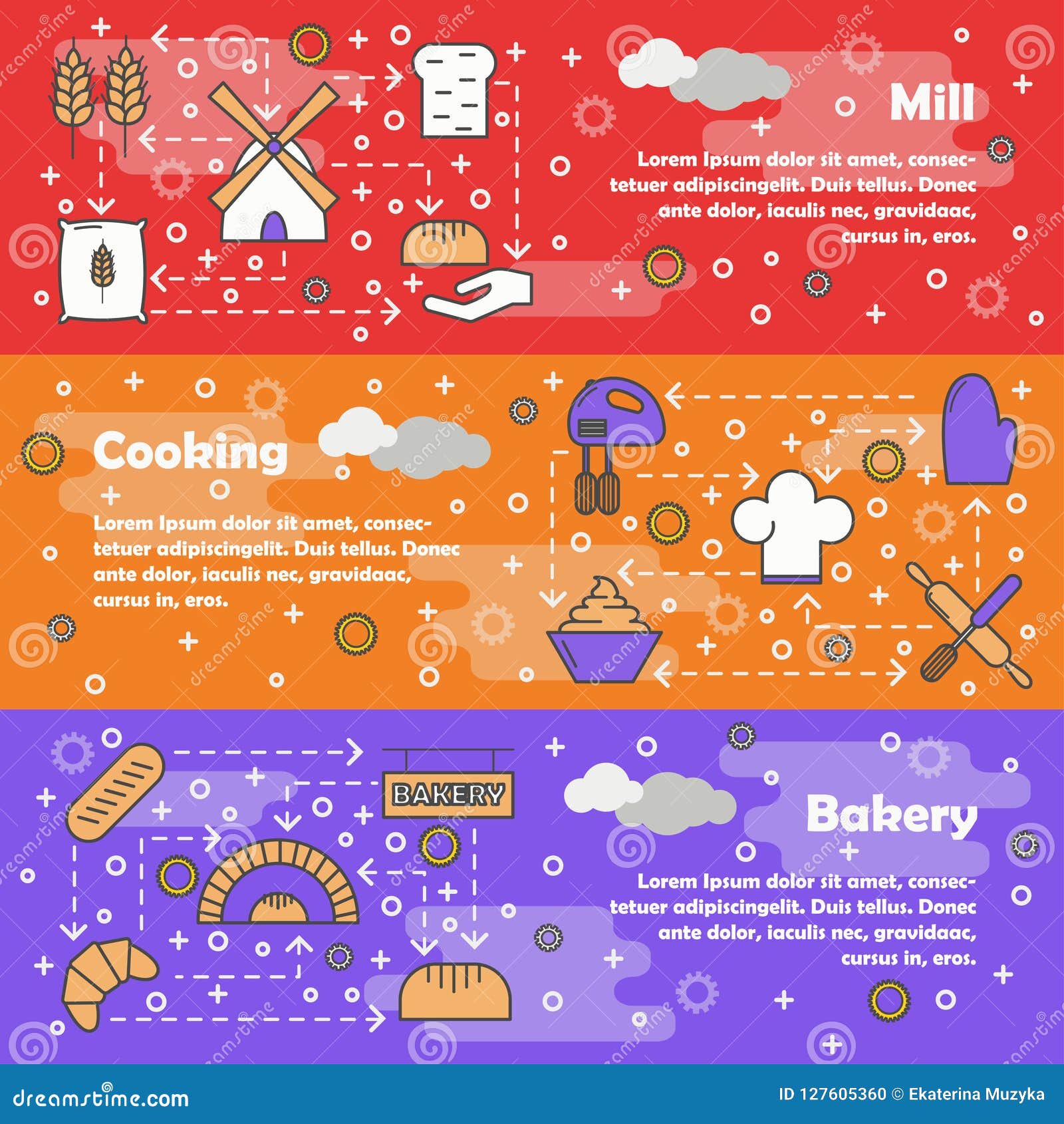 Bakery, Mill and Cooking Horizontal Web Banner Vector Templates Stock ...