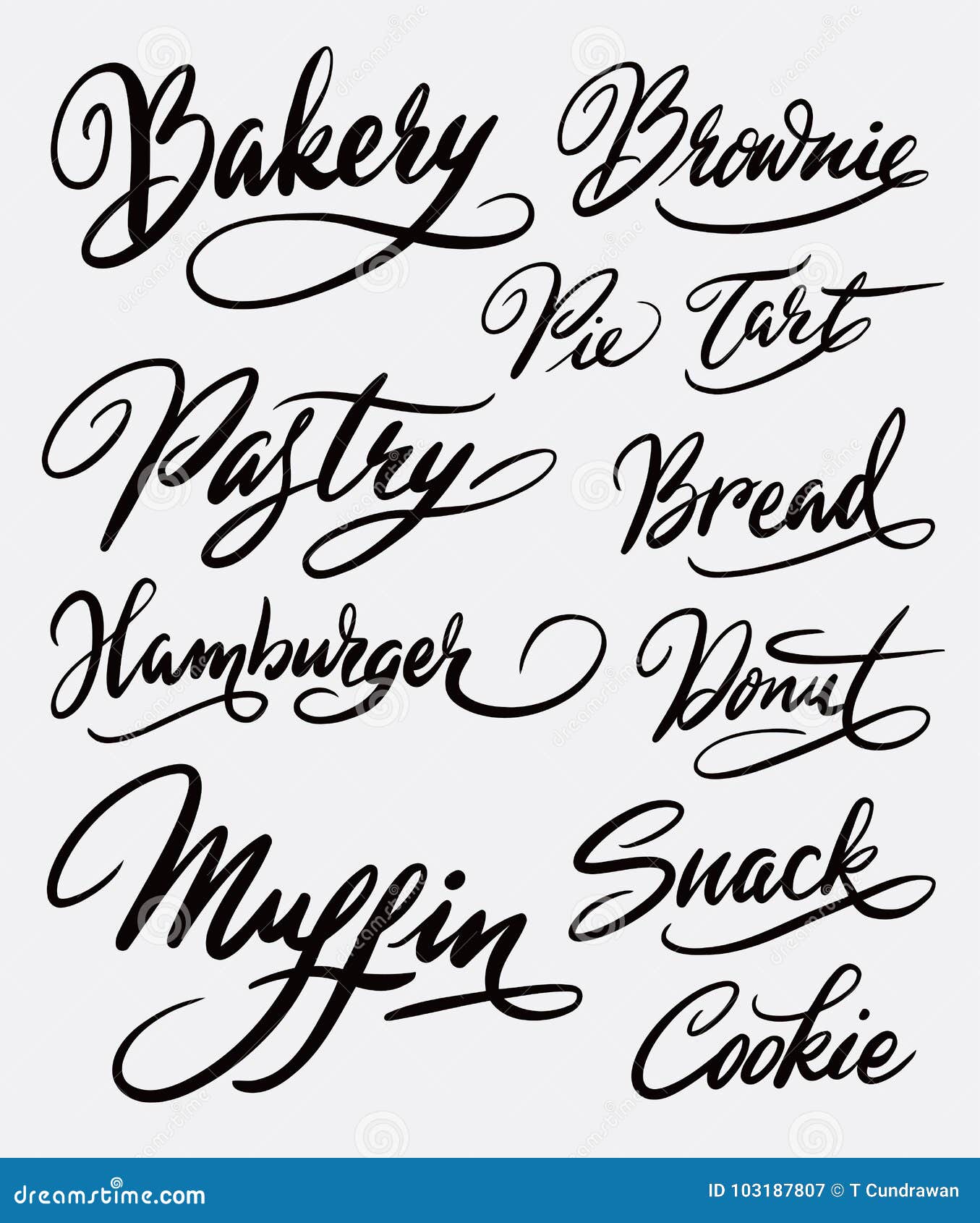 Bakery and Muffin Handwriting Calligraphy Stock Vector - Illustration ...
