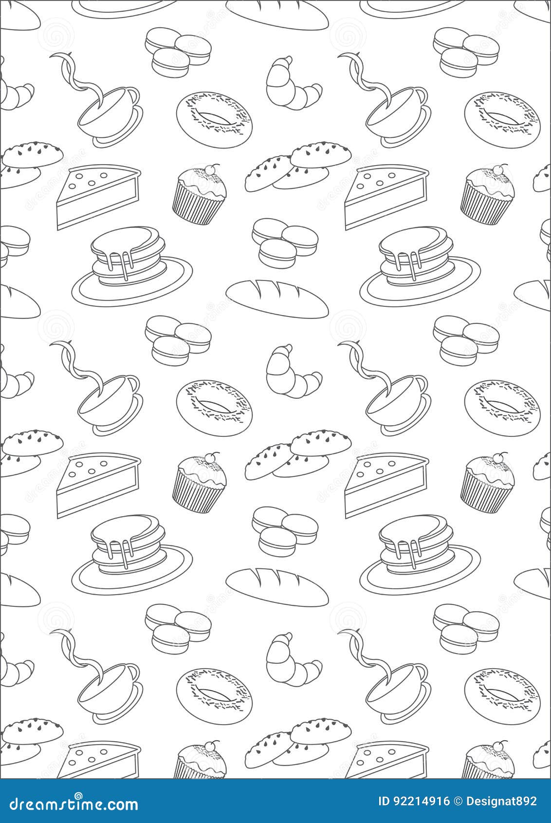 Outline Bakery and Pastry Background Stock Vector - Illustration of ...