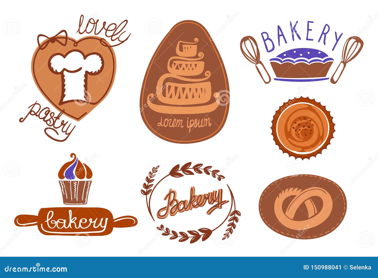 Bakery and Pastry Hand Drawn Logos Stock Vector - Illustration of ...