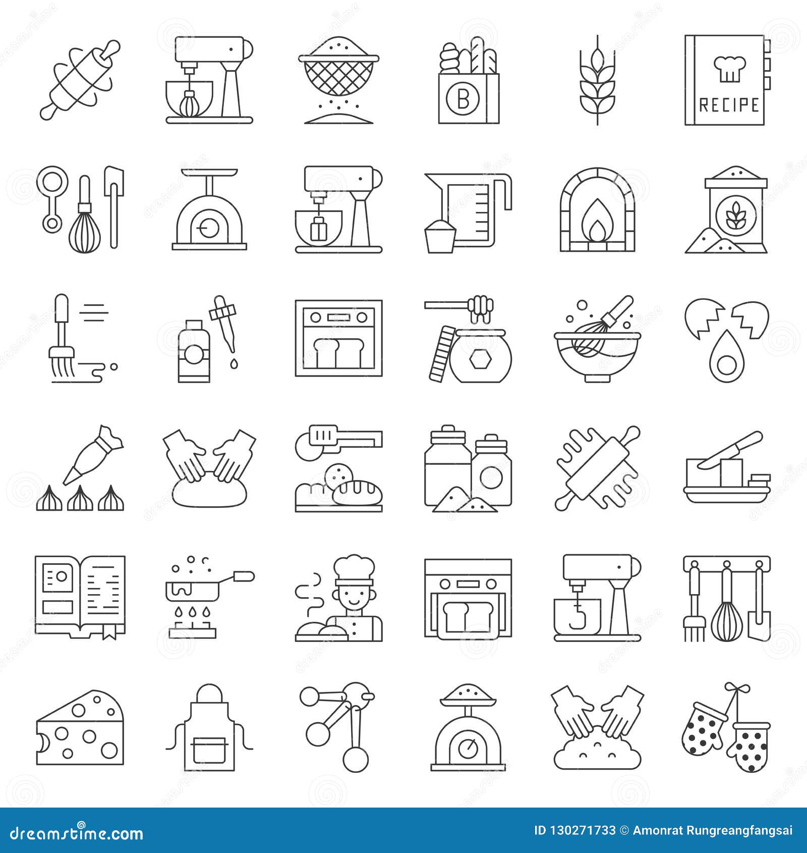 Set Of Outline Kneading Dough Hands Icons. Preparation Steps For ...