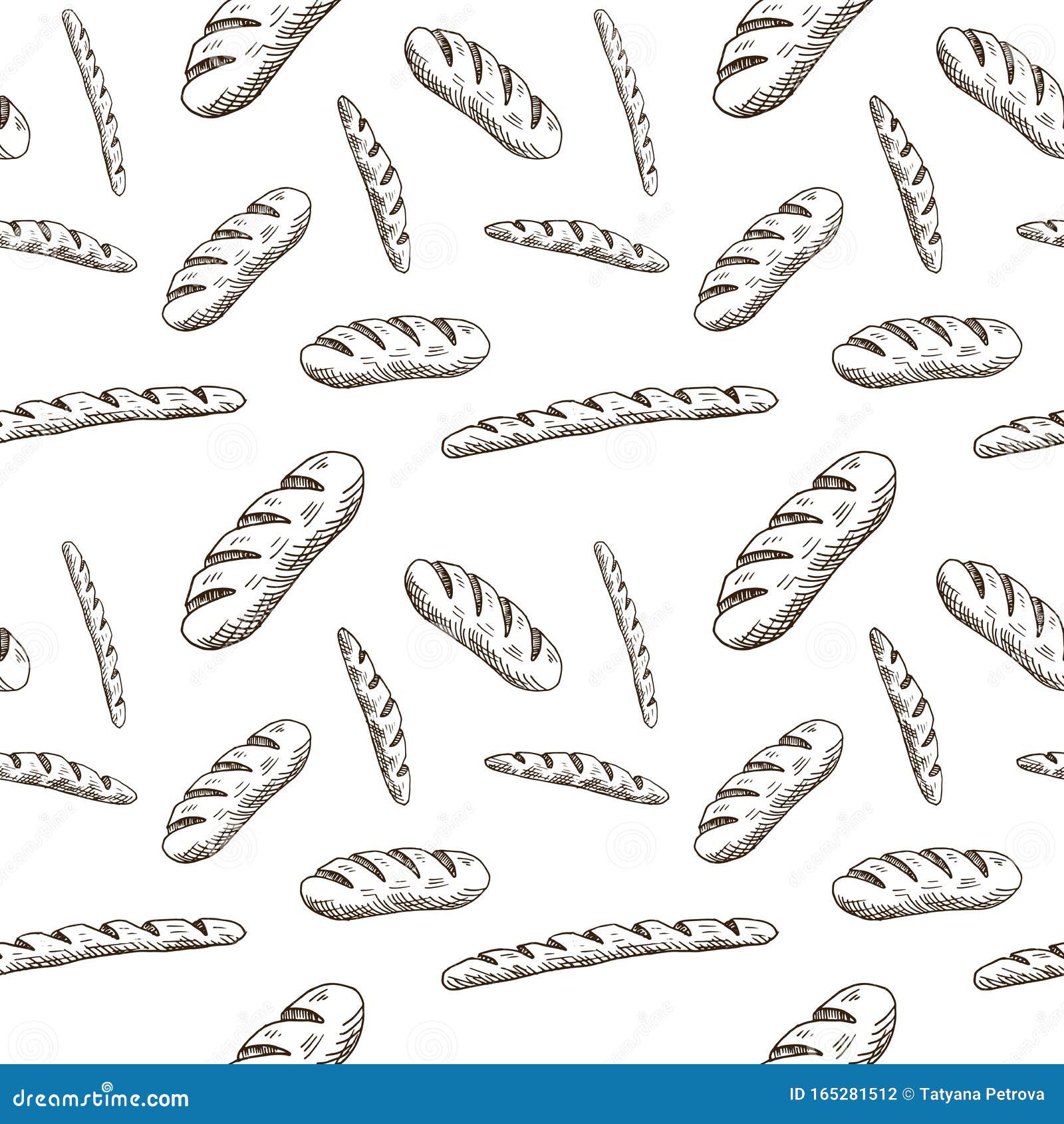 Bakery Pattern. Hand Drawn Bread Products on White Background. Sketch ...