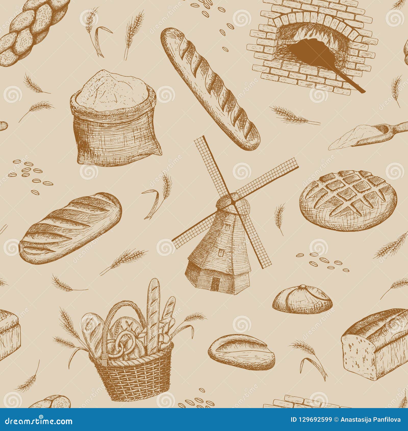 Bakery pattern. stock vector. Illustration of hand, bread - 129692599