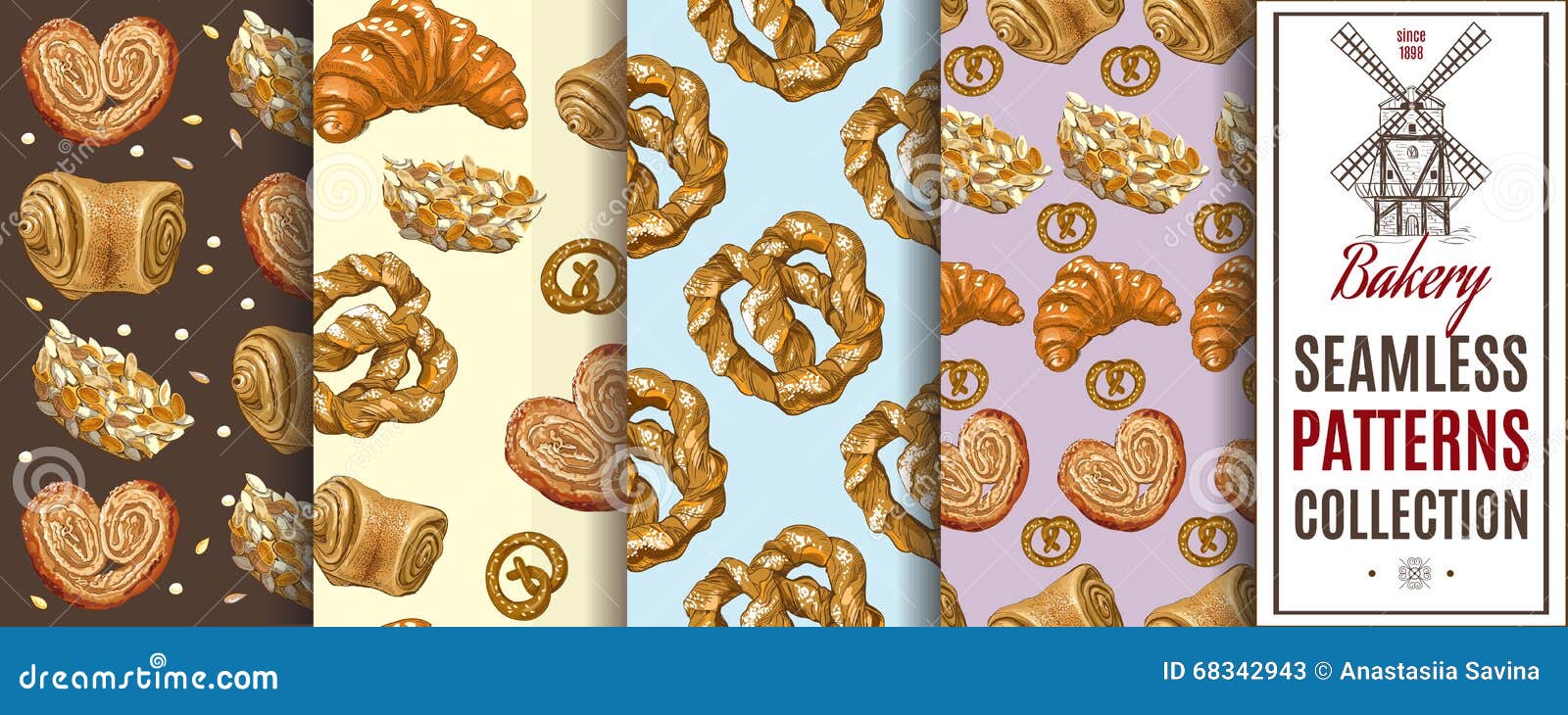Bakery patterns set stock vector. Illustration of mill - 68342943