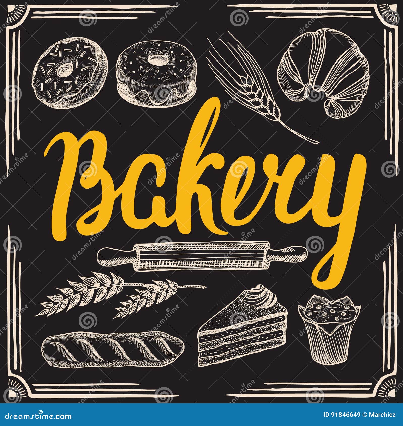 Bakery Poster With Bread And Pastries Collection. Vector Illustration ...