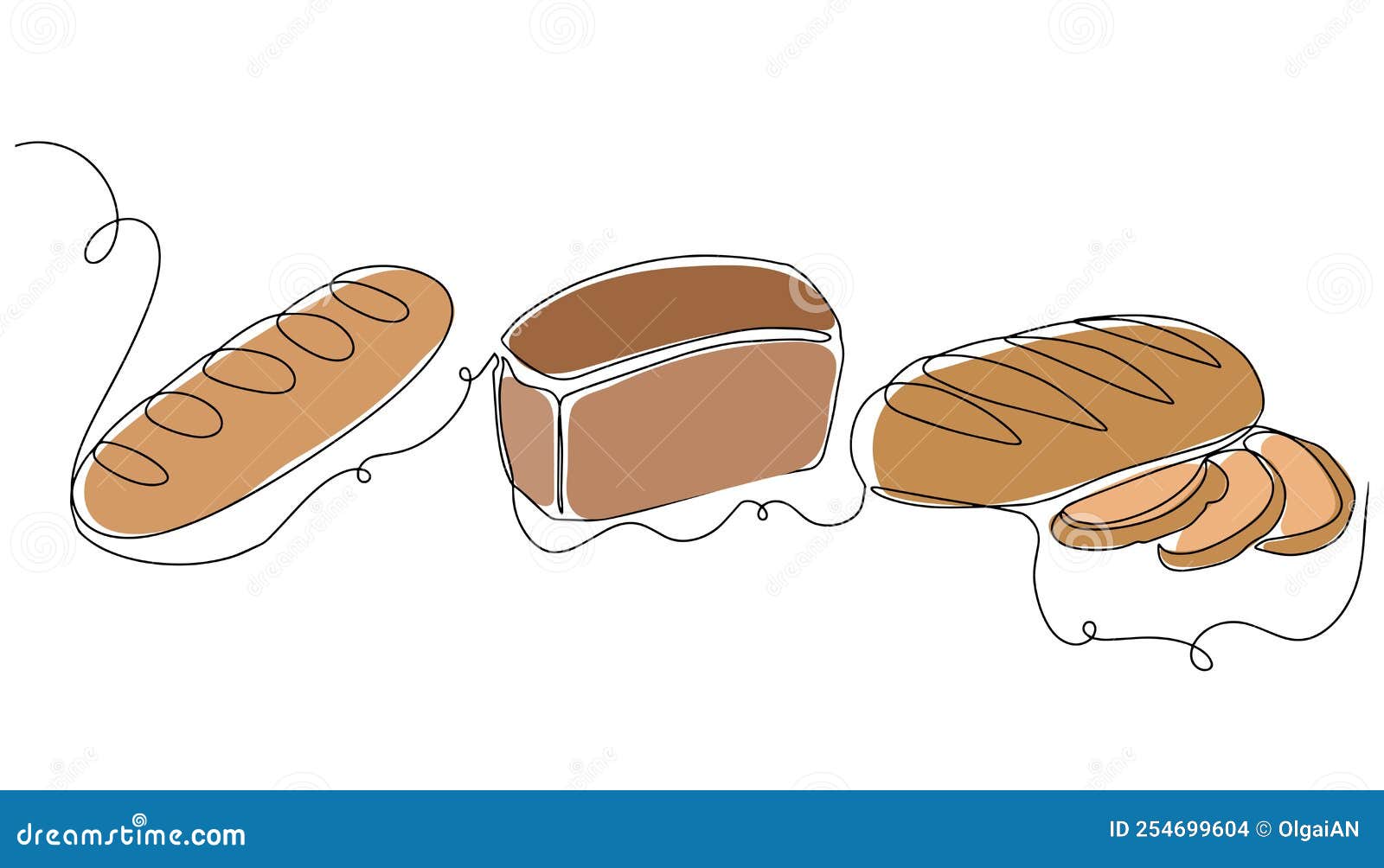 Bakery Products in Continuous Line Drawing Style. Black Line Sketch on ...