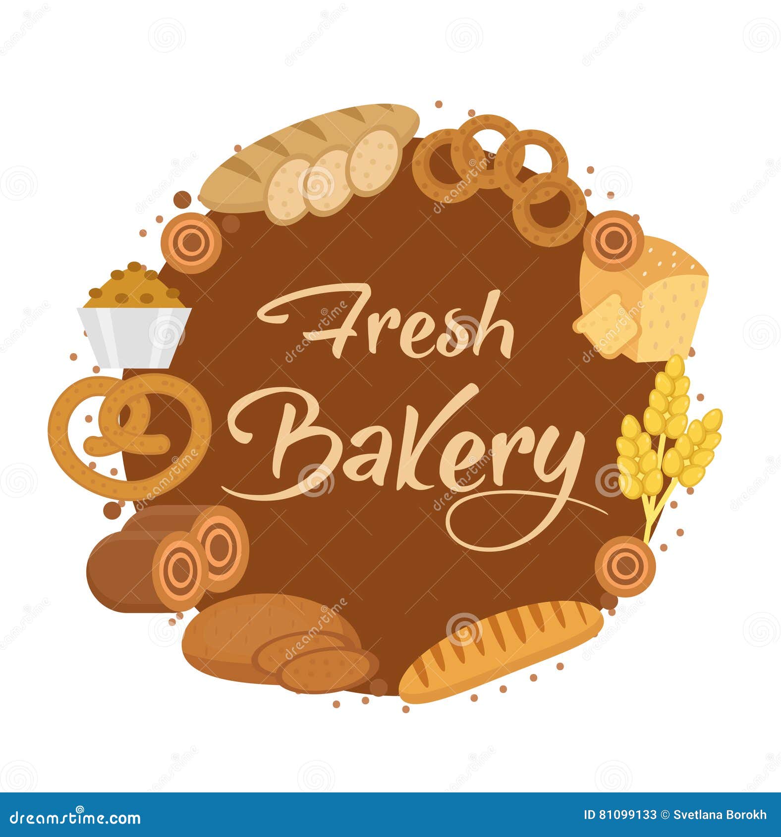 Bakery Products Frame, Flat Style. Set of Different Bread in a Round ...