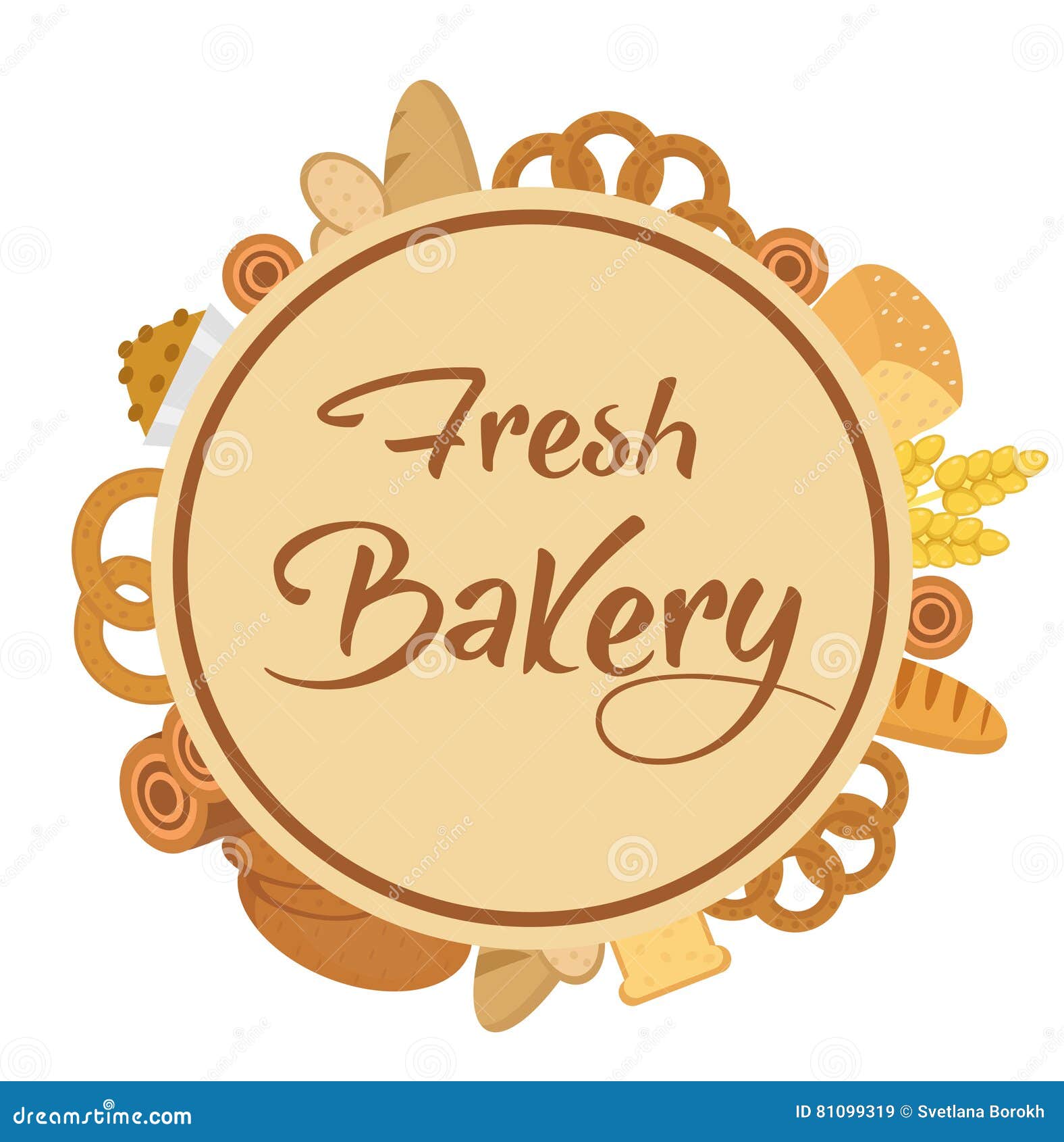 Bakery Products Frame, Flat Style. Set of Different Bread in a Round ...