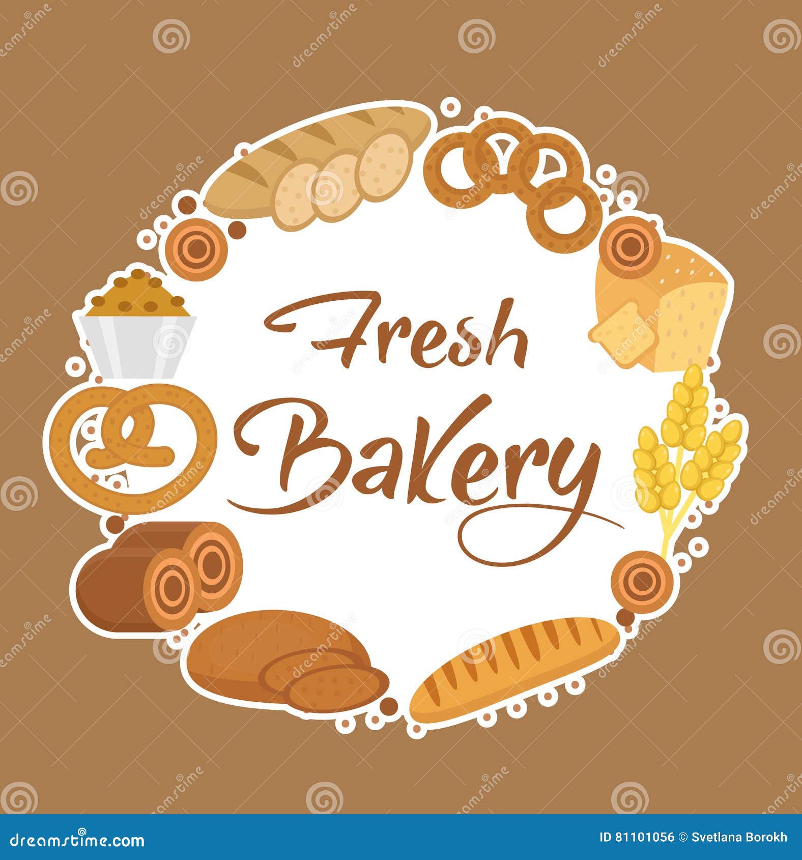 Bakery Products Frame, Flat Style. Set of Different Bread in a Round ...