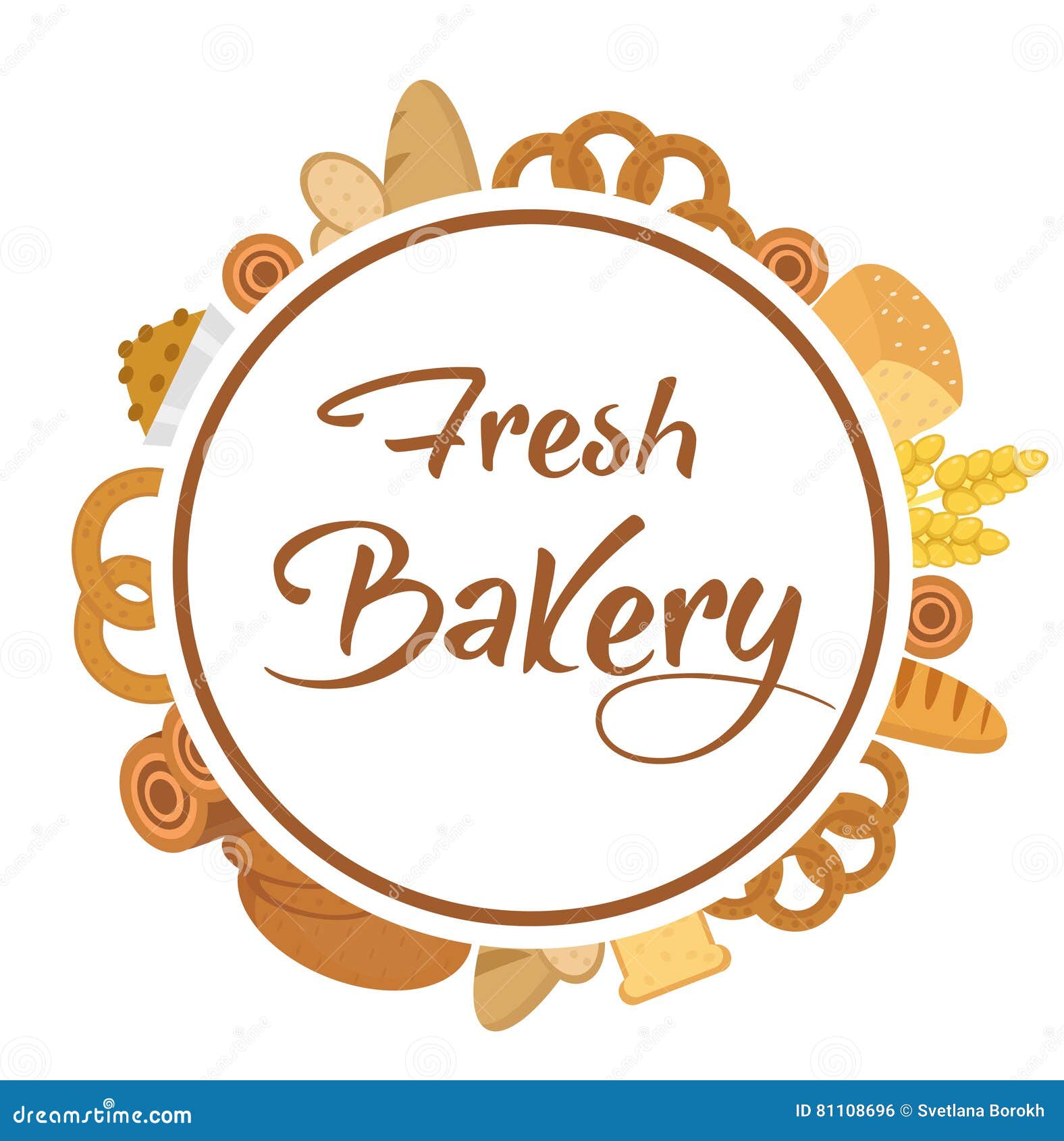 Bakery Products Frame, Flat Style. Set of Different Bread in a Round ...