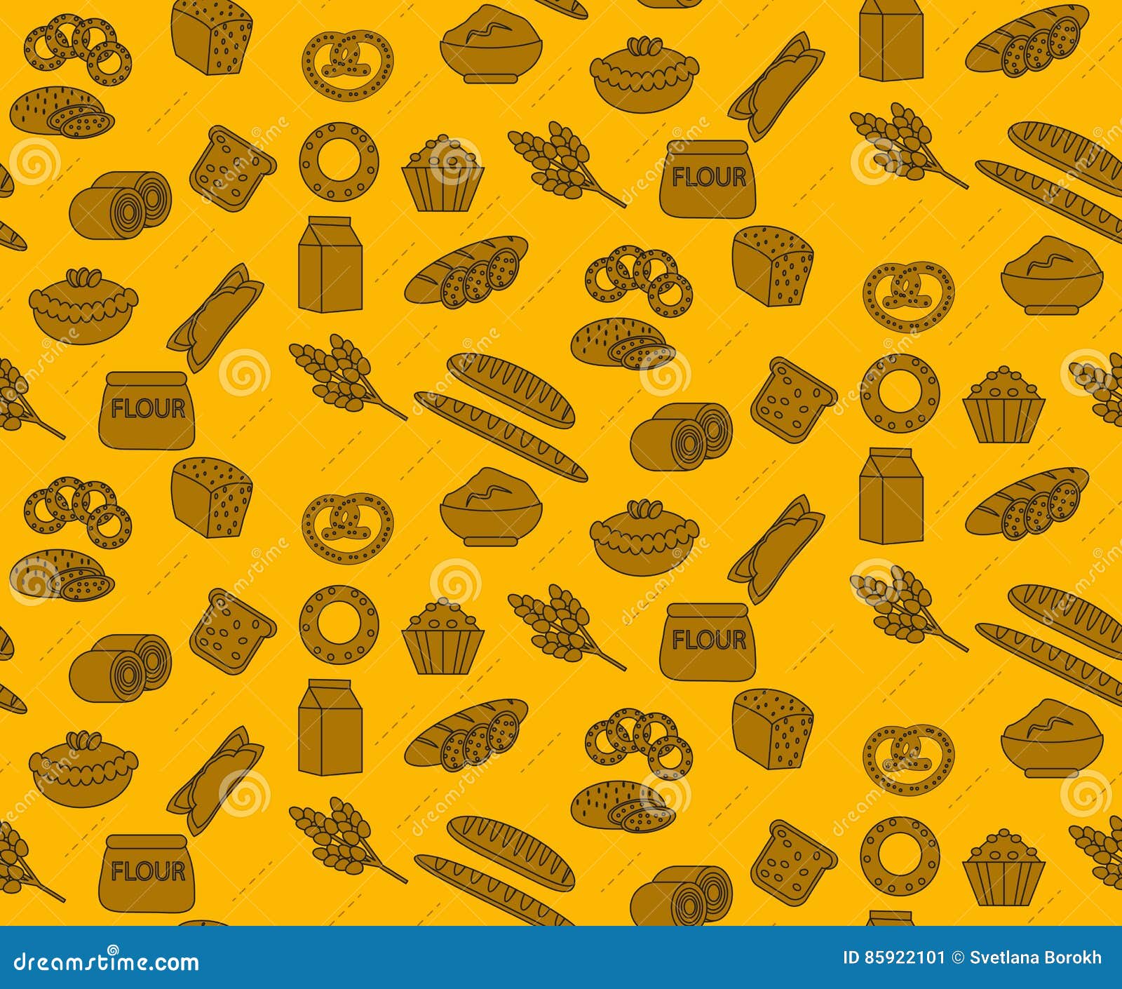 Bakery Products Seamless Pattern with Bread, Loaf, Buns. Vector ...