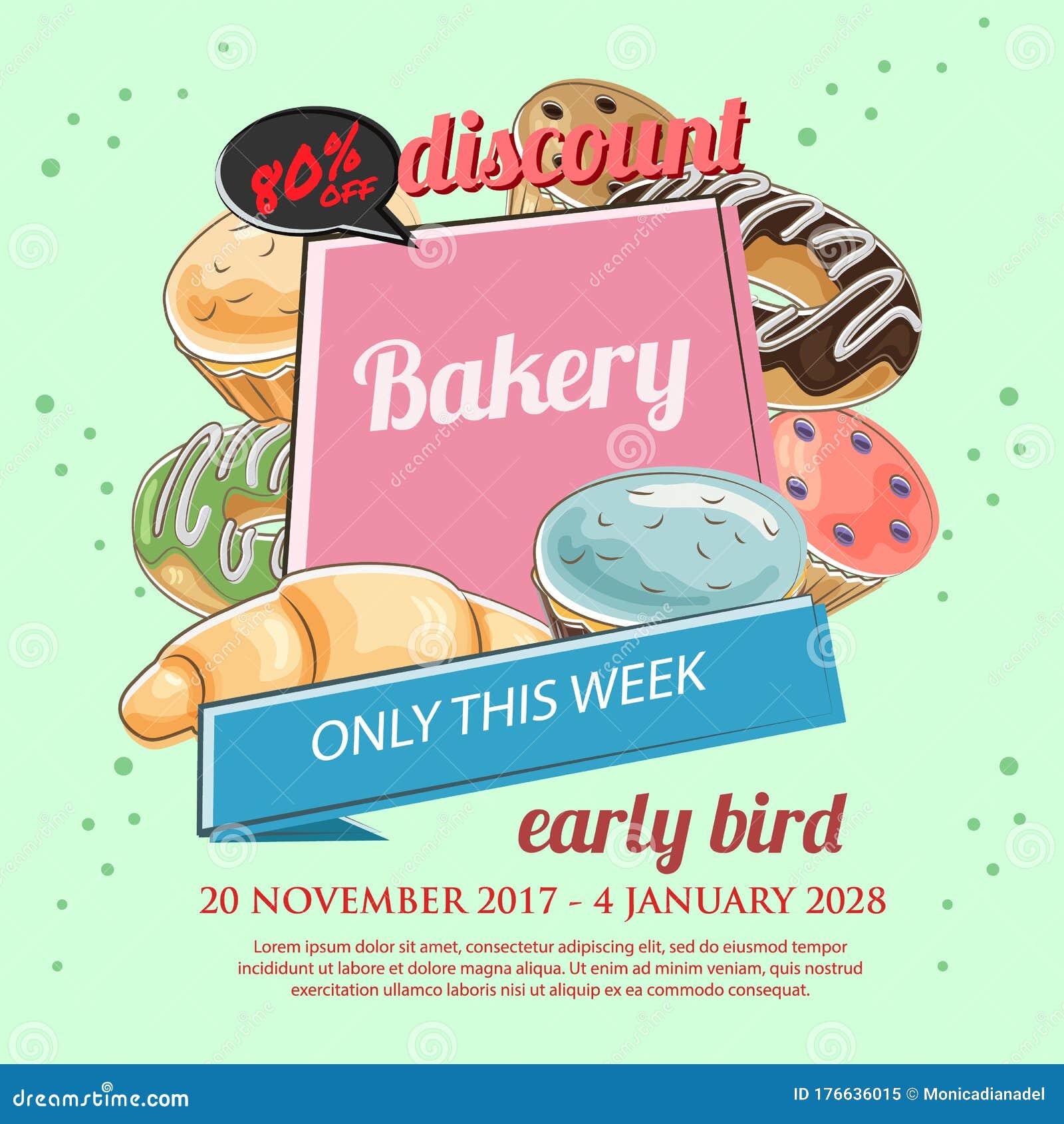 Bakery promo poster stock vector. Illustration of baguette - 176636015