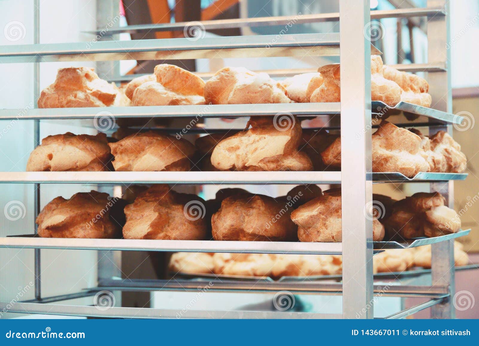 Bakery Rack with Choux Cream at Bakery Shop Stock Image - Image of food ...