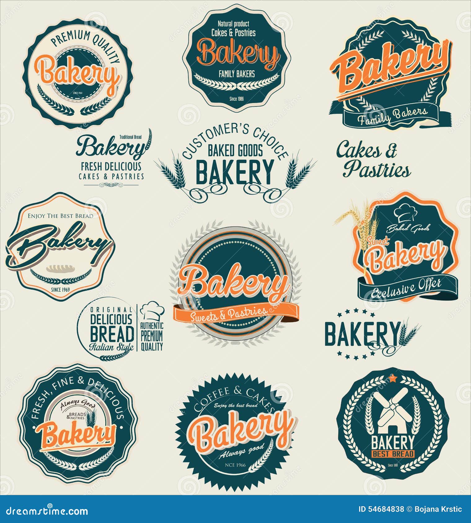 Bakery Retro Labels Collection Stock Illustration - Illustration of ...