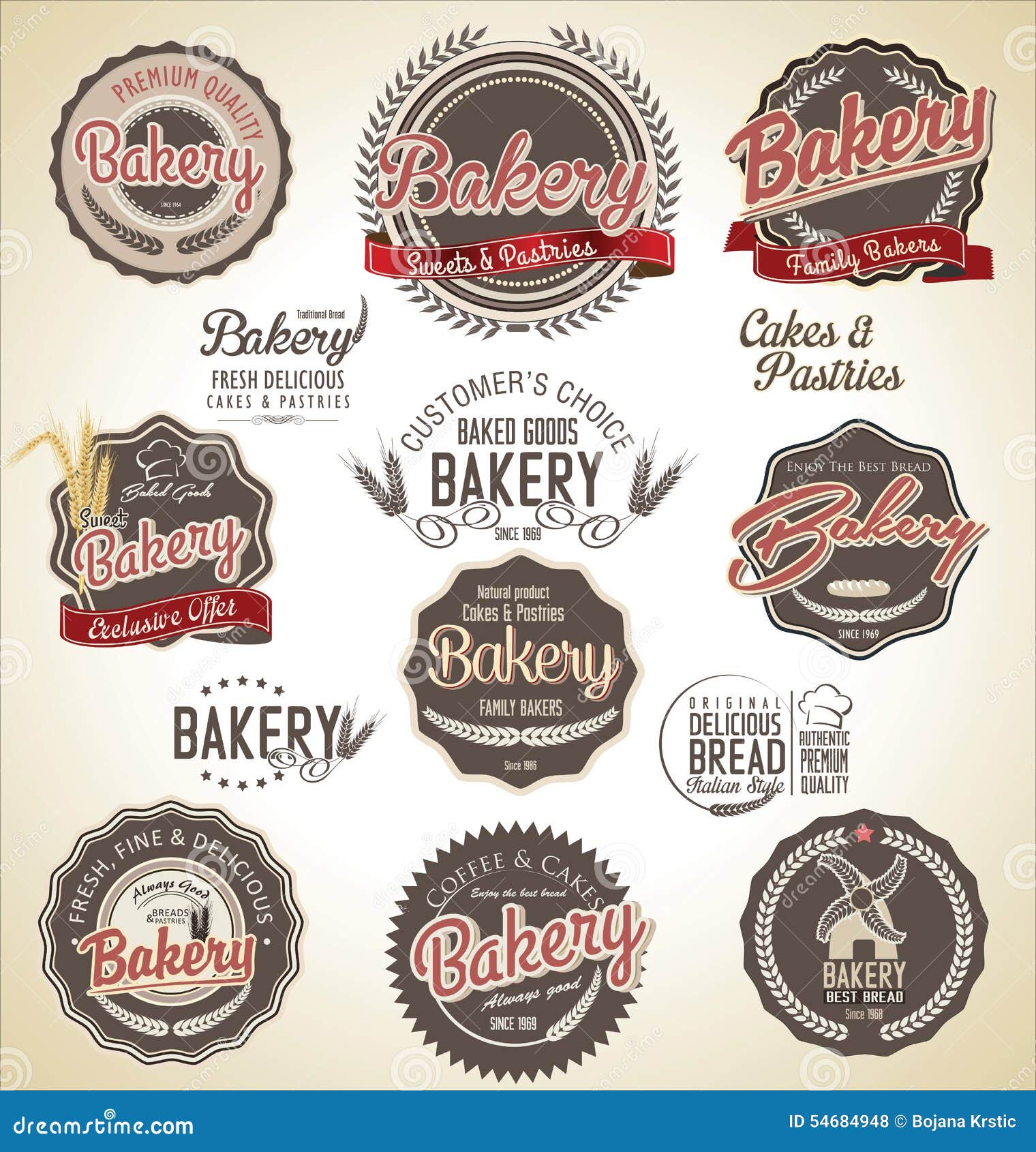 Bakery Retro Labels Collection Stock Illustration - Illustration of ...
