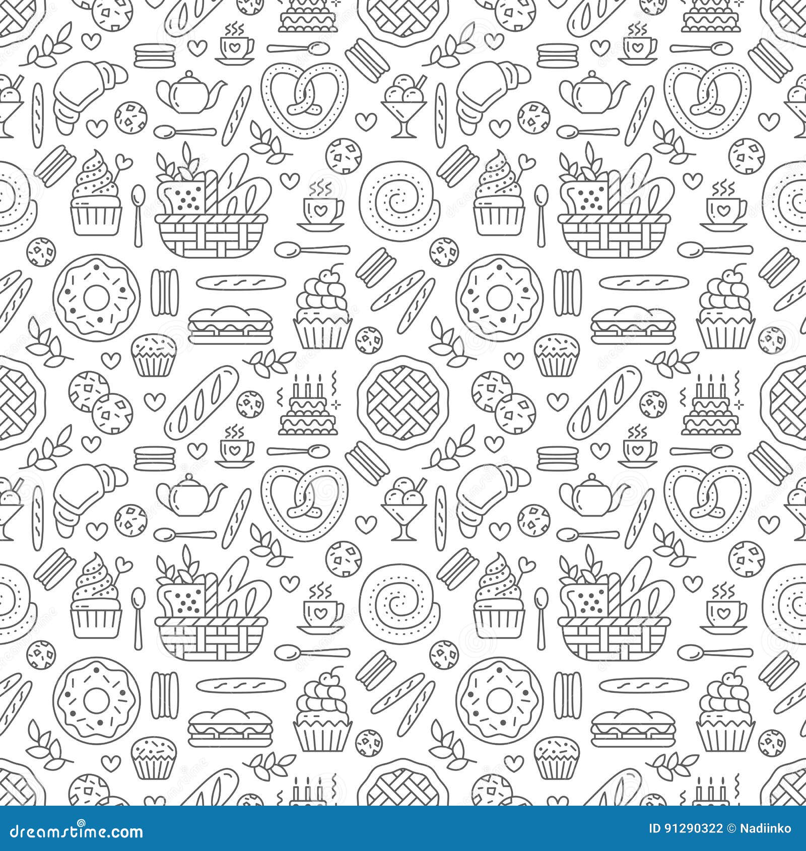 Bakery Seamless Pattern, Food Vector Background Of Black White Color ... Bakery Seamless Pattern, Food Vector Background Of Black White Color ...