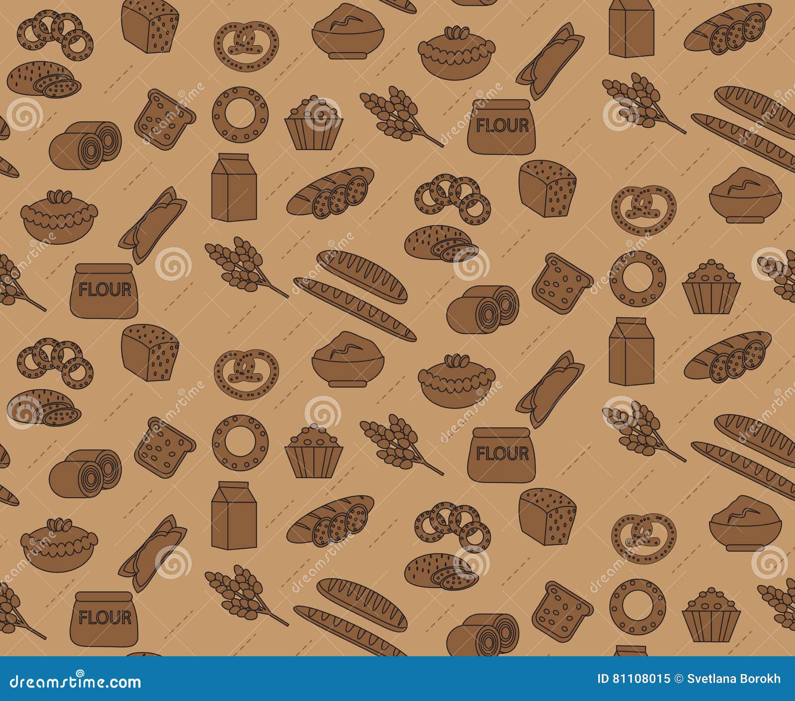 Bakery Seamless Pattern. Line, Outline, Doodle Style. Bread And Buns ...