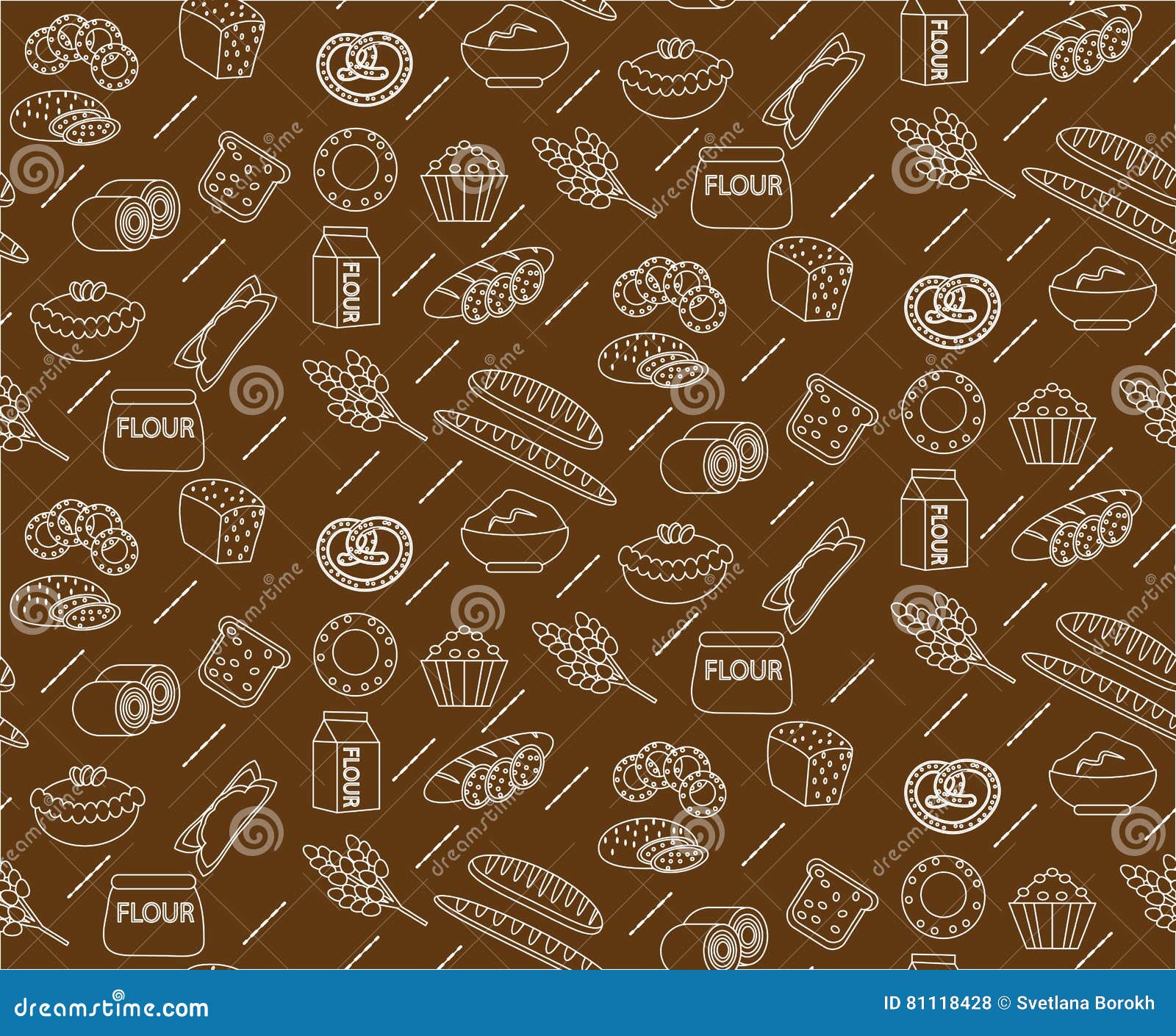 Bakery Seamless Pattern. Line, Outline, Doodle Style. Bread And Buns ...