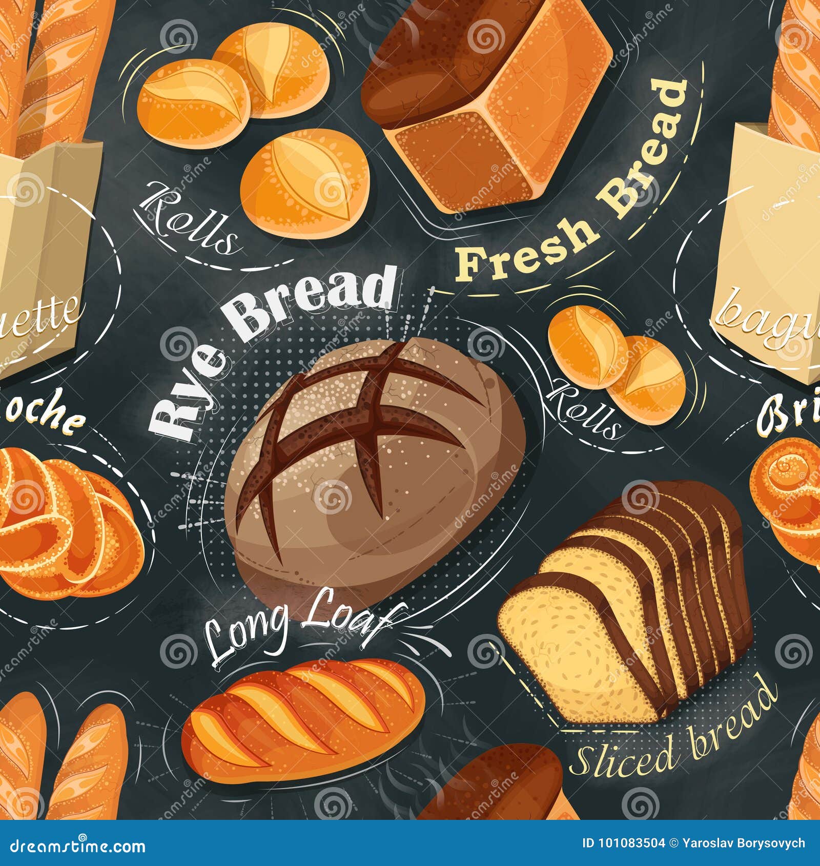 Bakery Seamless Pattern, Food Vector Background Of Black White Color ...