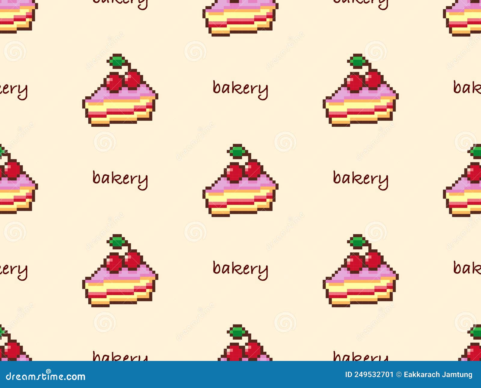 Bakery Seamless Pattern on Yellow Background. Pixel Style Stock ...
