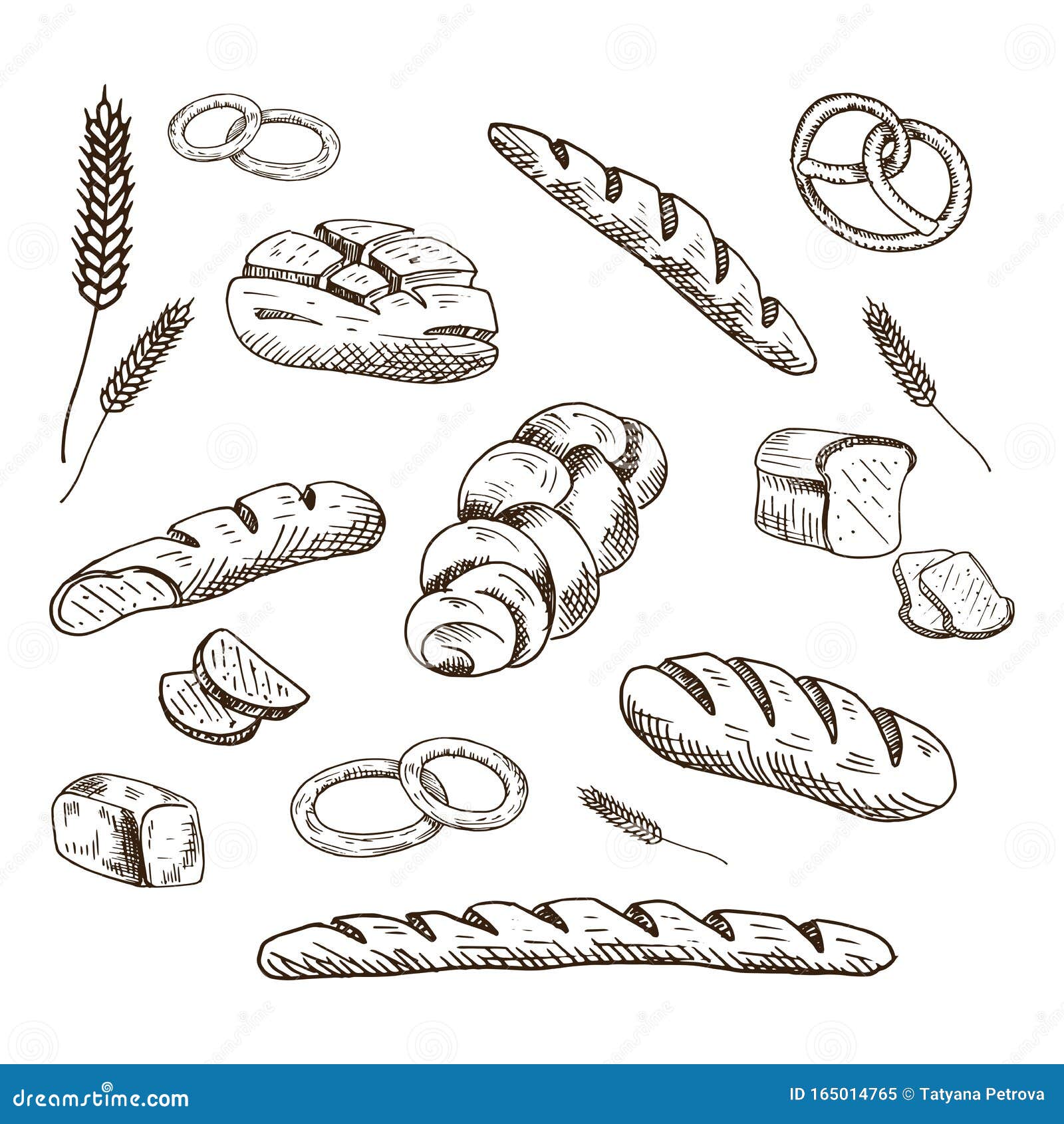 Bakery Set. Collection of Hand Drawn Bread Products. Sketch Style ...