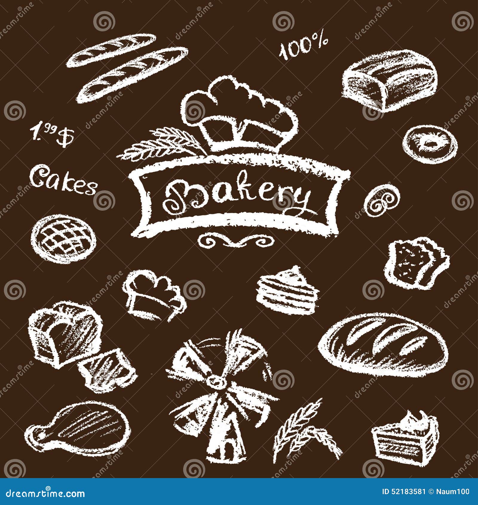 Bakery Set Elements Chalkboard, Vector. Stock Vector - Illustration of ...