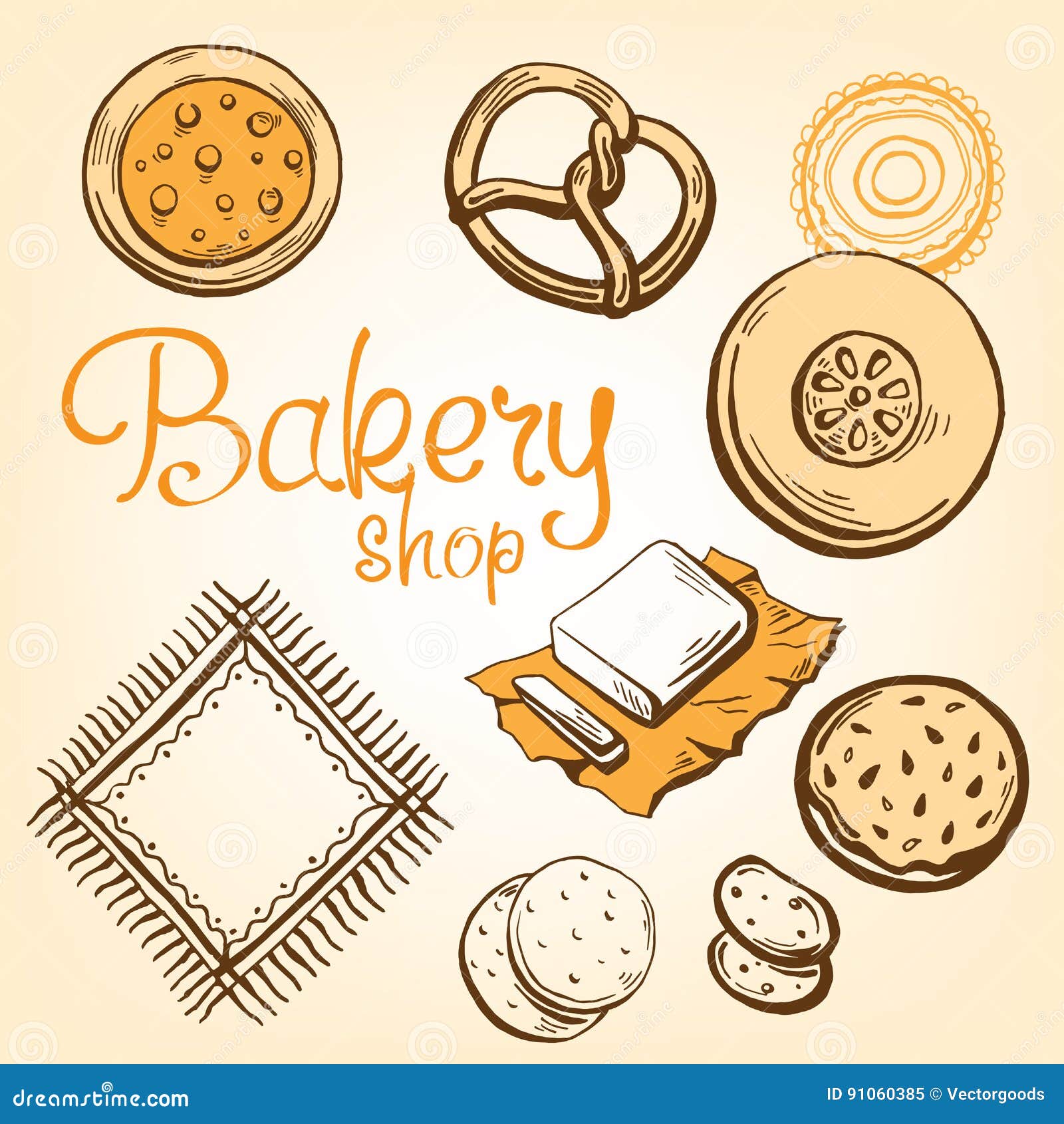 Bakery set hand drawn stock vector. Illustration of cake - 91060385