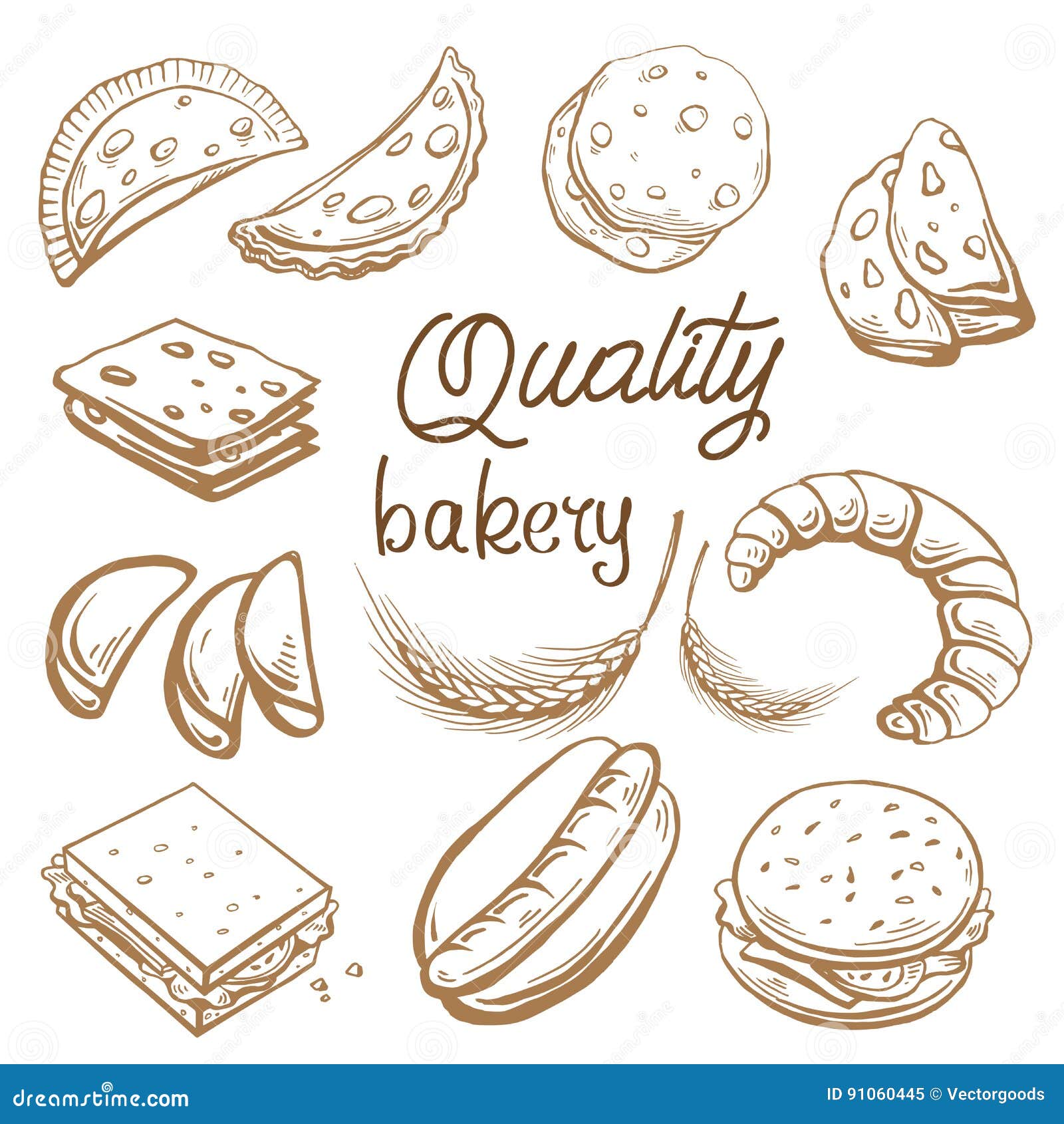 Bakery set hand drawn stock vector. Illustration of graphic - 91060445