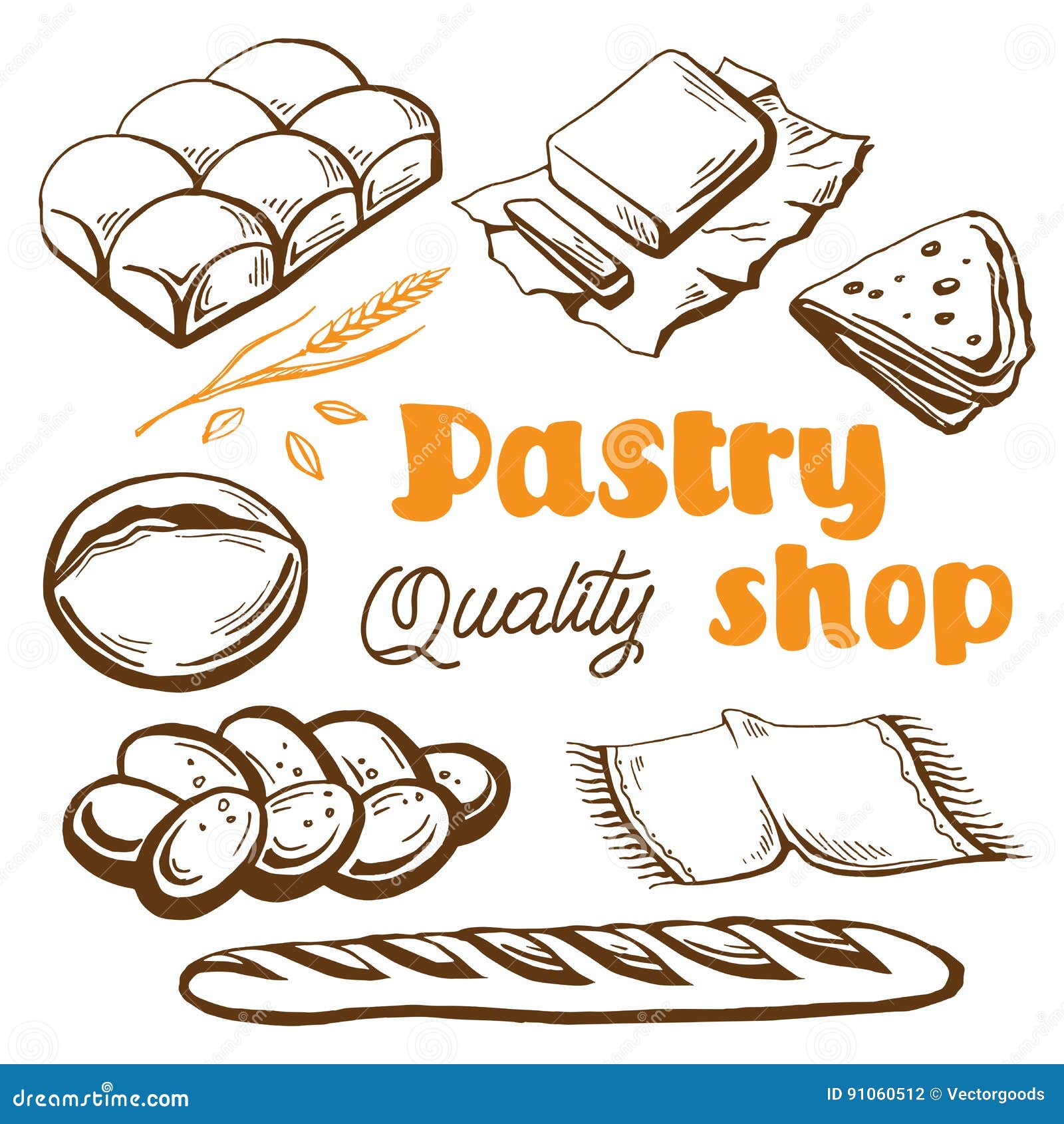 Bakery set hand drawn stock vector. Illustration of food - 91060512