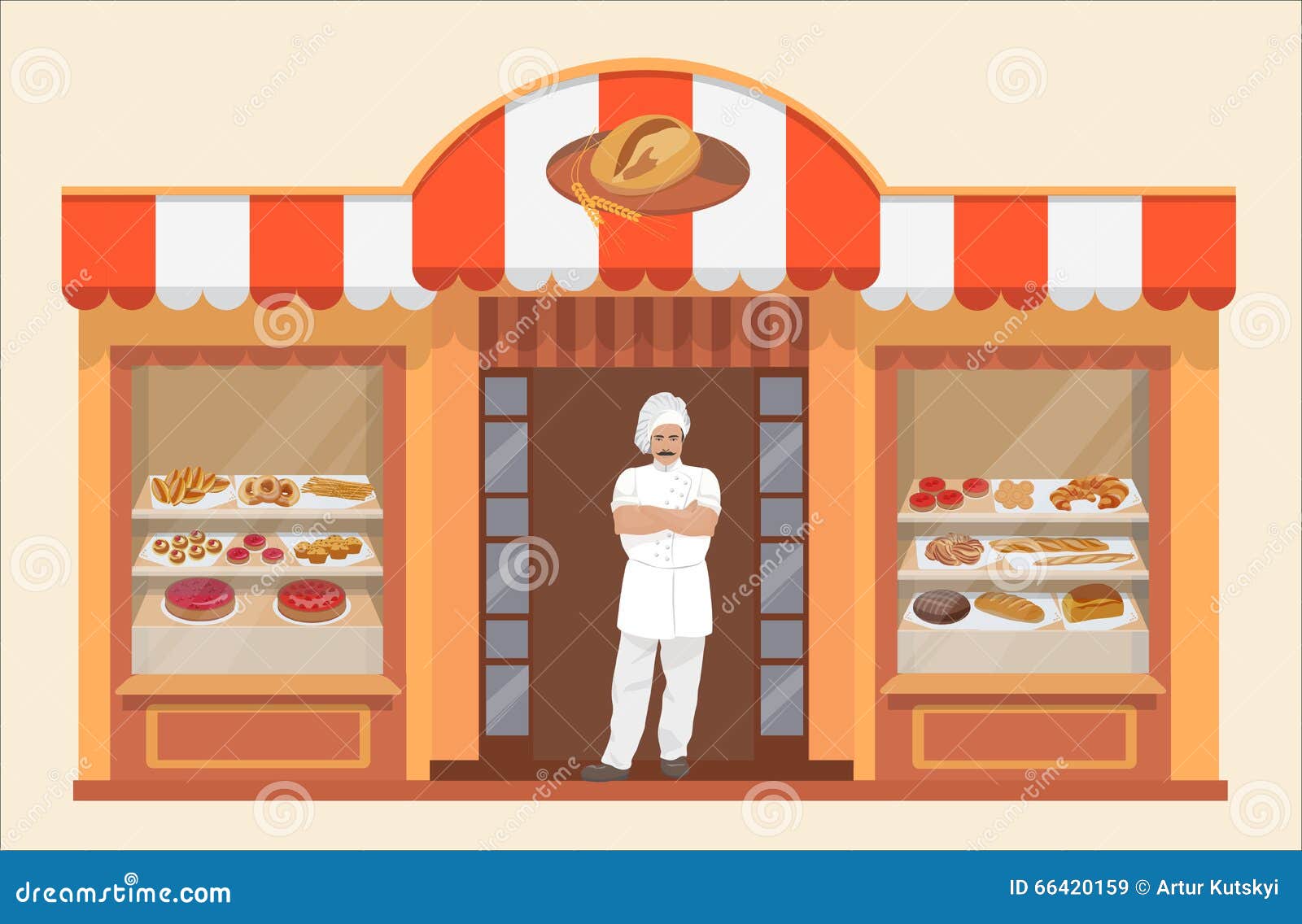 Bakery Shop Building with Bakery Products and Baker Stock Vector ...