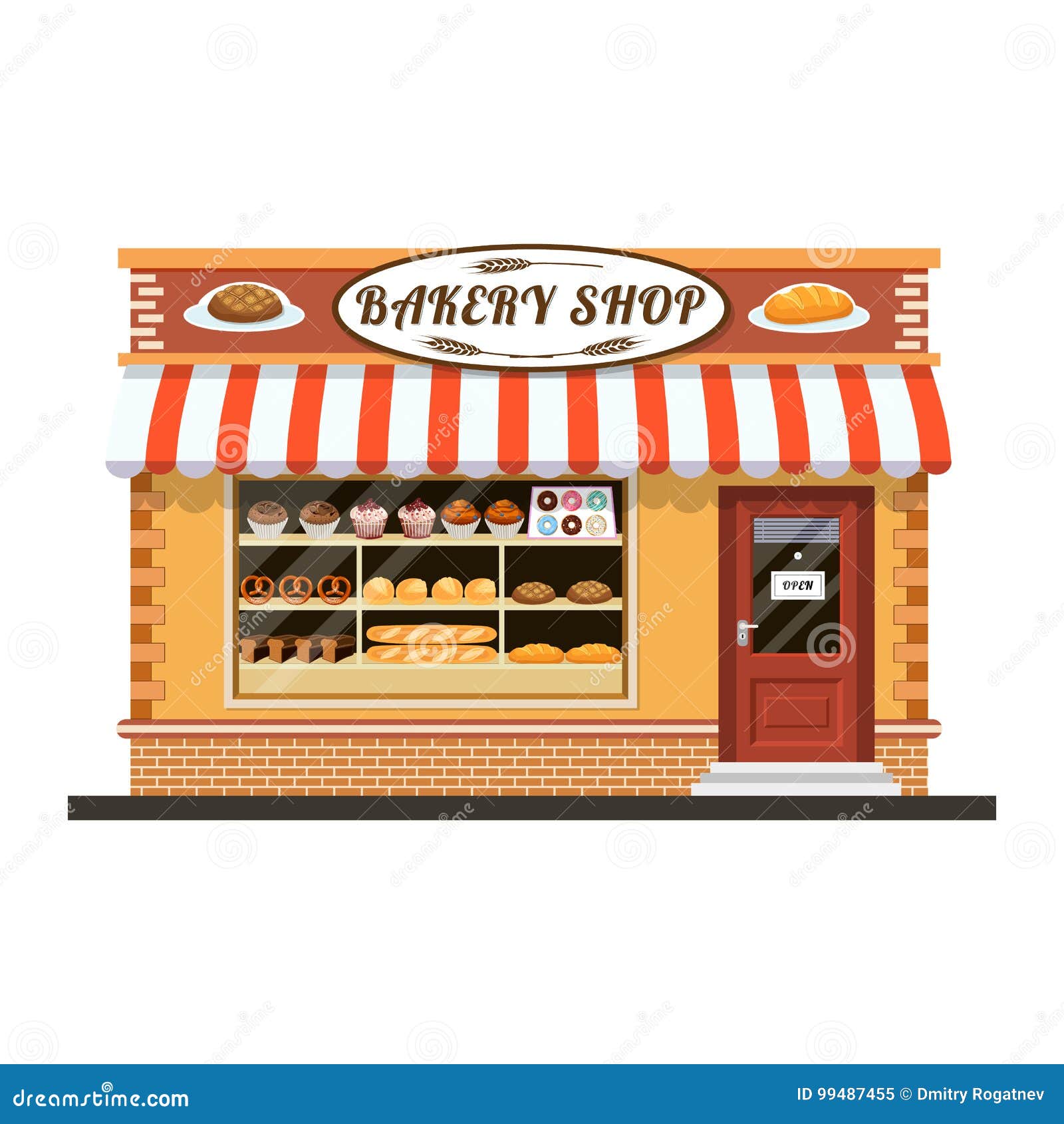 Bakery Shop Front View Flat Icon. Stock Vector - Illustration of icon ...