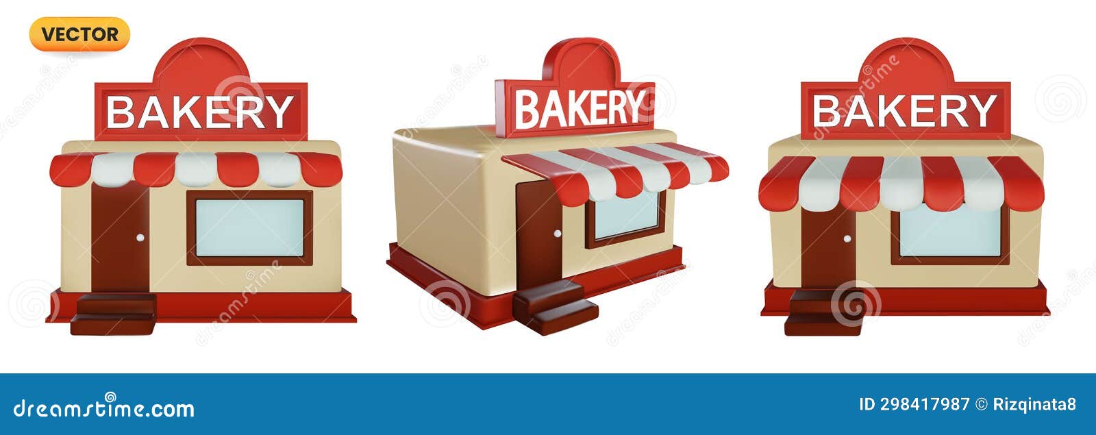 3d Realistic Cafe Bakery Shop Icon Set. 3d Realistic Bakery Storefront ...
