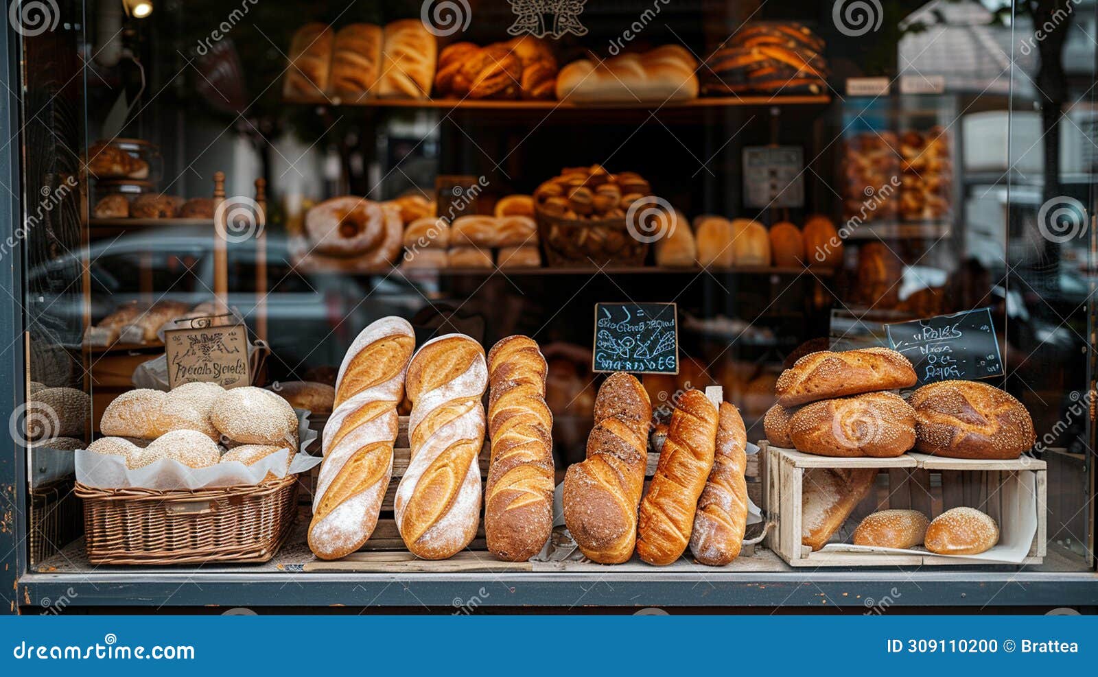 Bakery Shop Window and Display. Various Types of Bread Stock ...