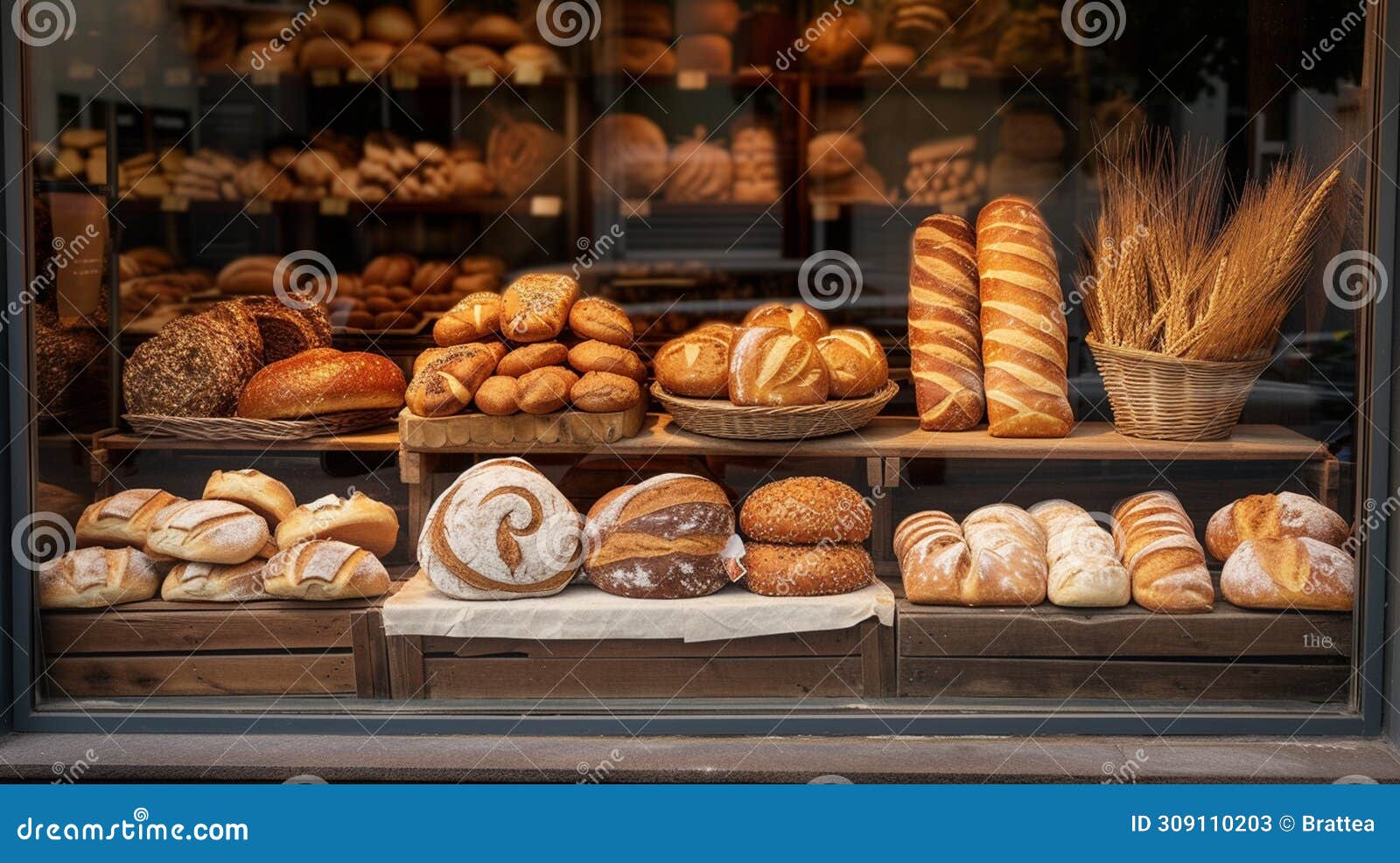 Bakery Shop Window and Display. Various Types of Bread Stock ...